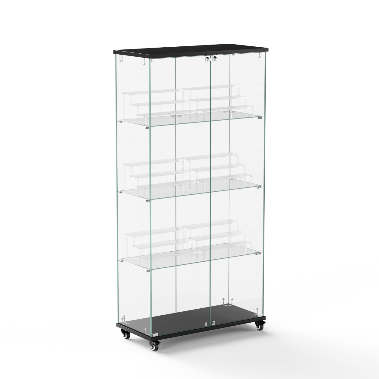 Latitude Run® 4 Tier Glass Display Cabinet, Double Door Glass Cabinet ...