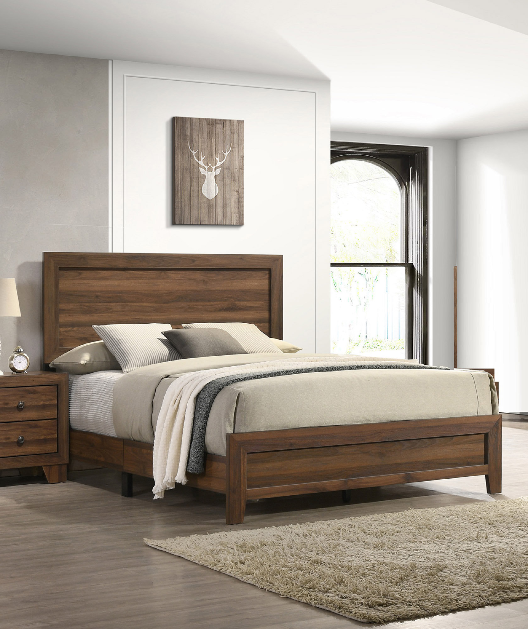 Millwood Pines Finish Fabric 1Pc Panel Bed Beautiful Wooden Bedroom ...