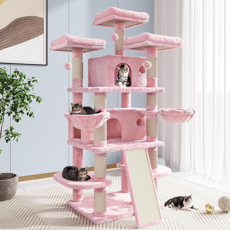 NOMBEL 68 Inches Cat Tree House with Condo, Scratching Post, and Multi ...