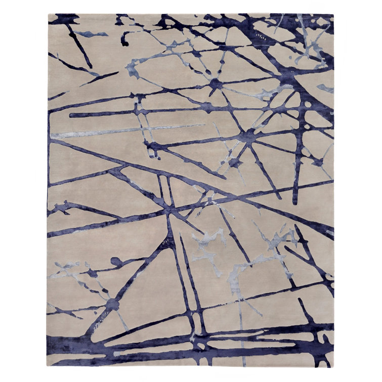 Exquisite Rugs Vero Abstract Hand-Knotted Ivory/Royal Blue/Navy Area ...