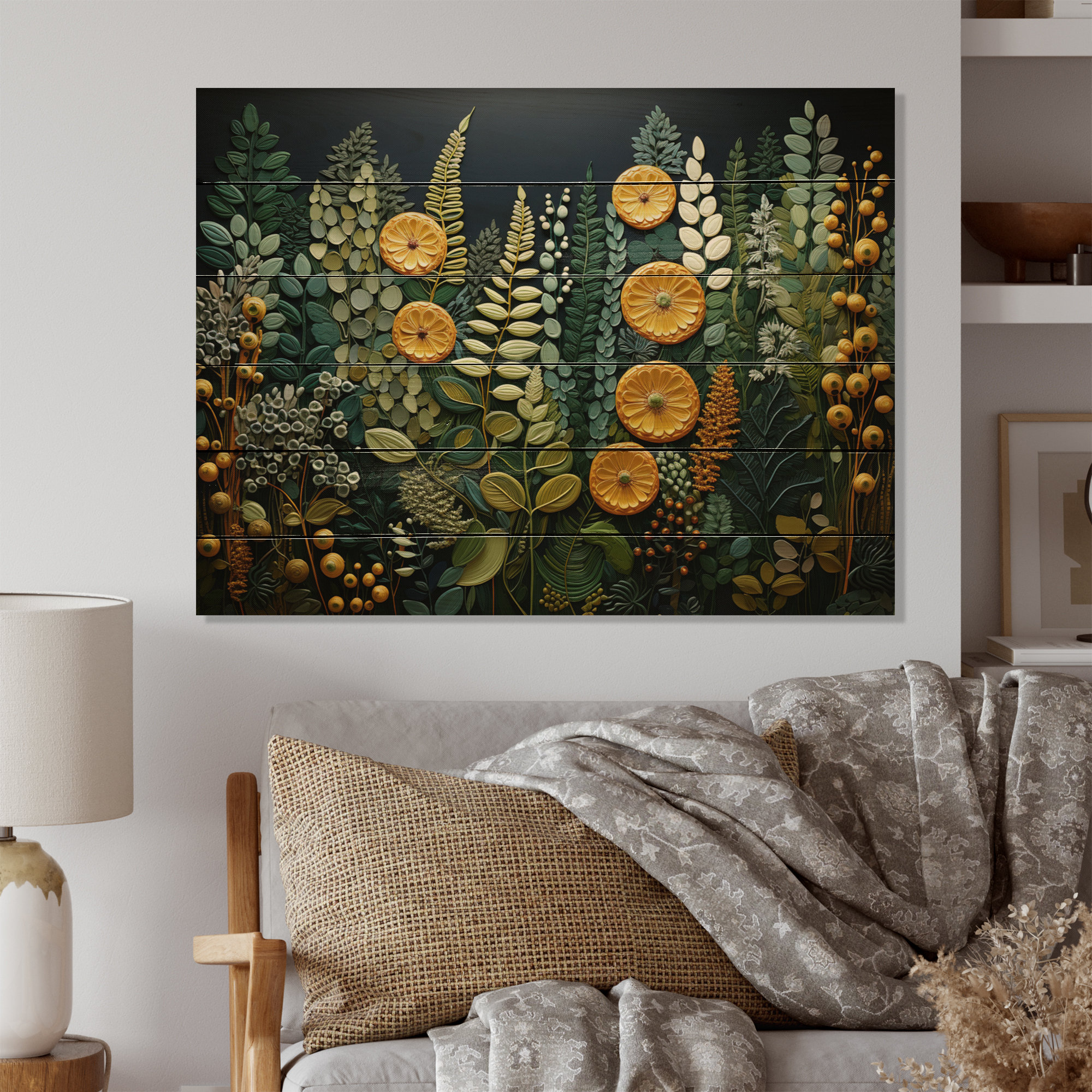 Red Barrel Studio Lashenna Yellow Ferns Plant Forest Tapestry On Wood ...