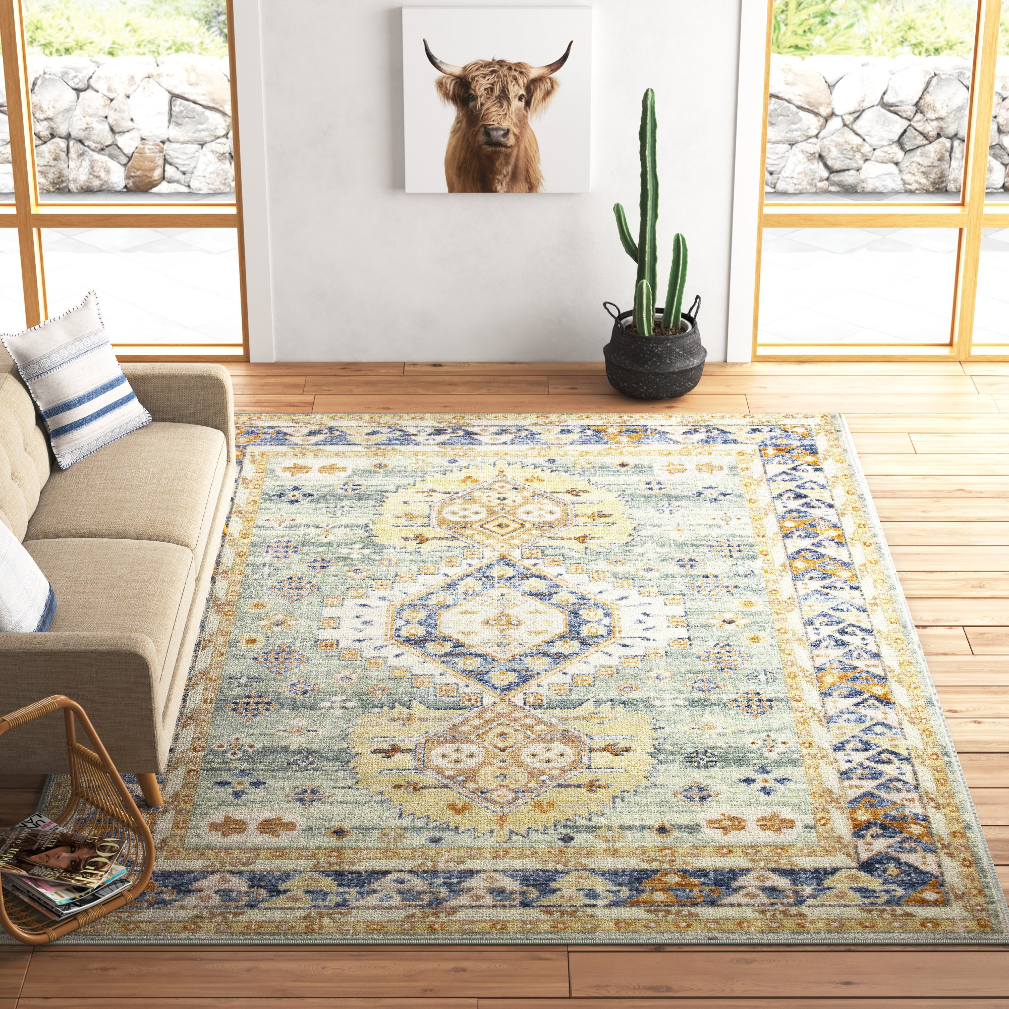 Mistana™ Oriental Light Green/Blue/Beige Area Rug & Reviews | Wayfair