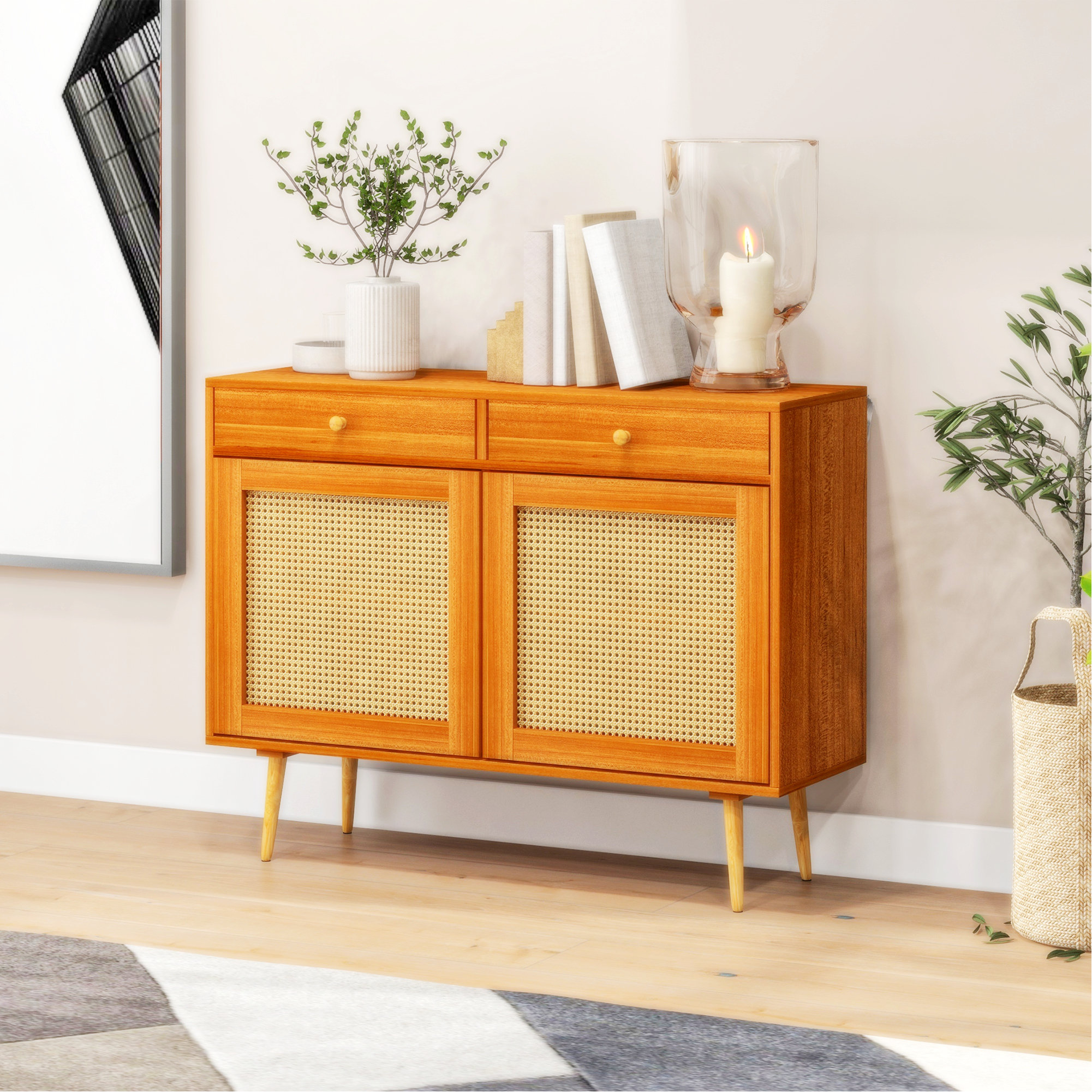 Red Barrel Studio® Solid wood 2-Drawers Hidden Top Drawer Intricate ...