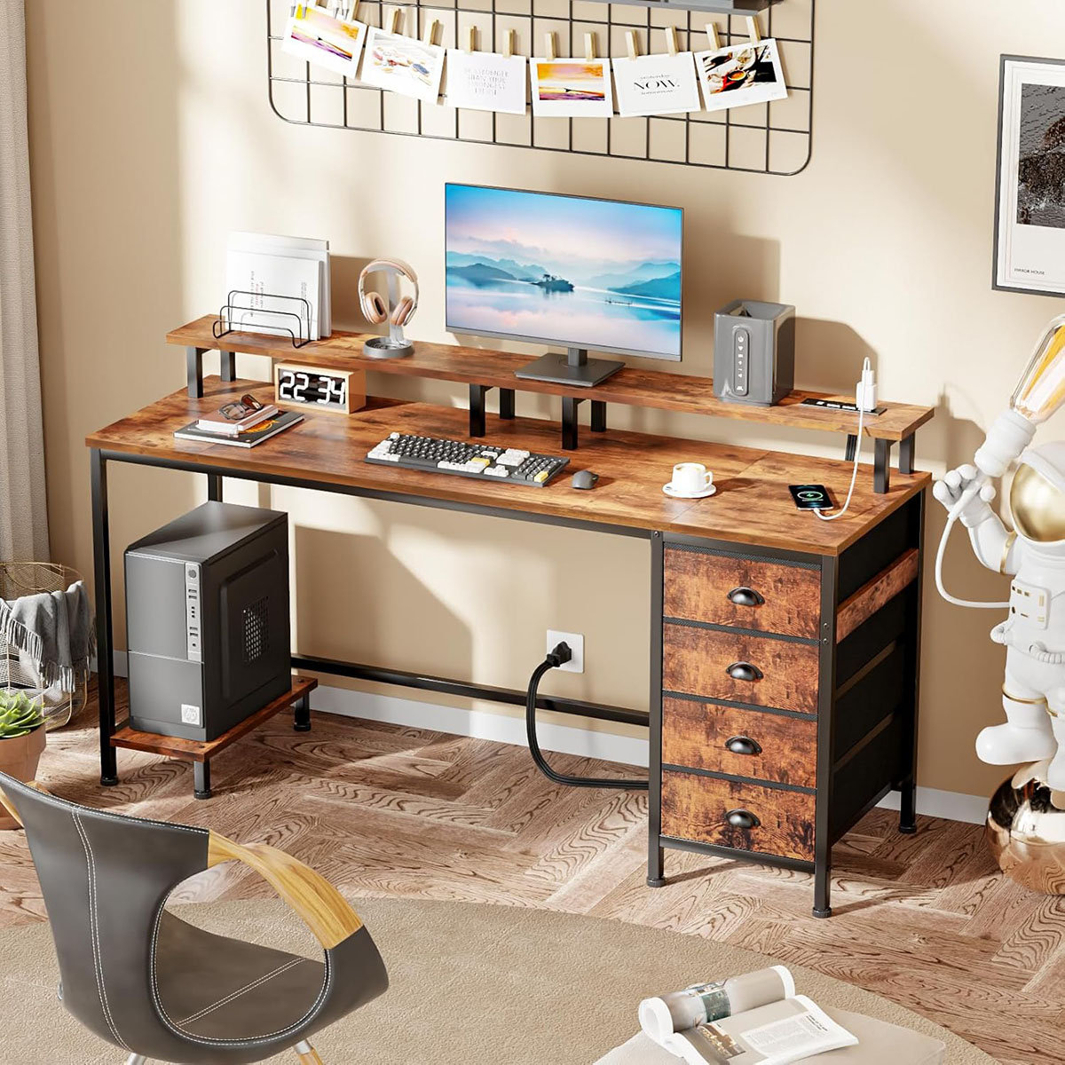 Ivy Bronx 55 Inch Computer Desk With 4 Drawers, LED Gaming Desk With ...