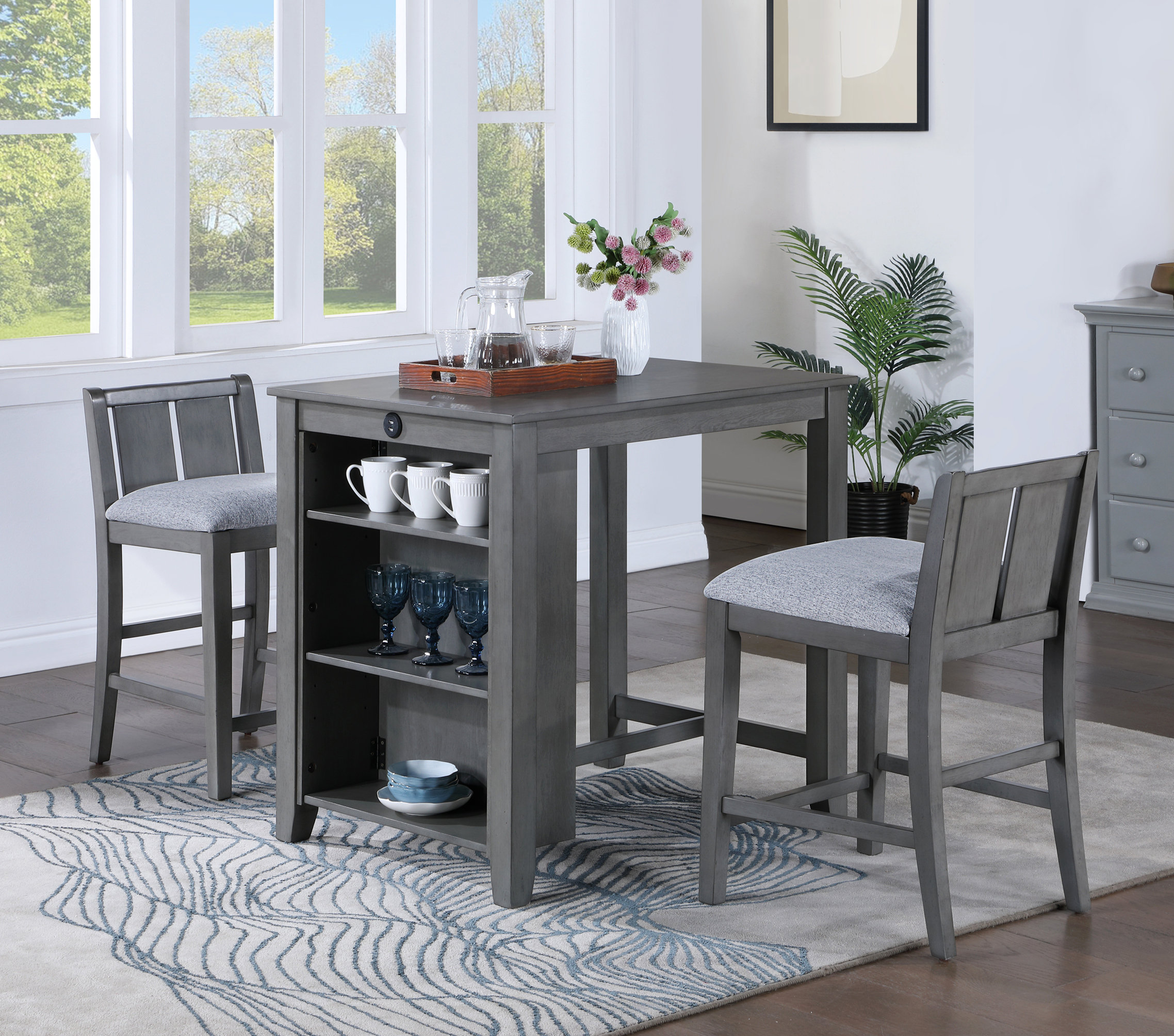 Lark Manor 3-Piece Small Space Counter Height Dining Table With Shelves ...