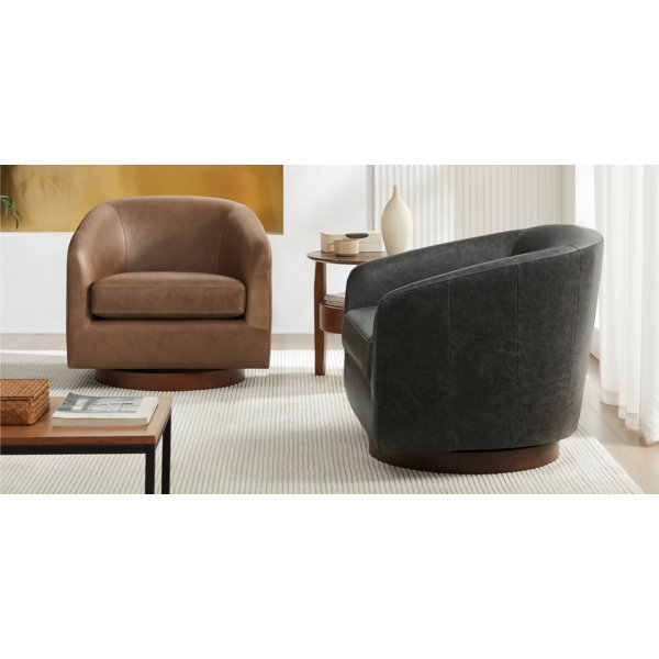 AllModern Bennett Genuine Leather Swivel Barrel Chair & Reviews | Wayfair