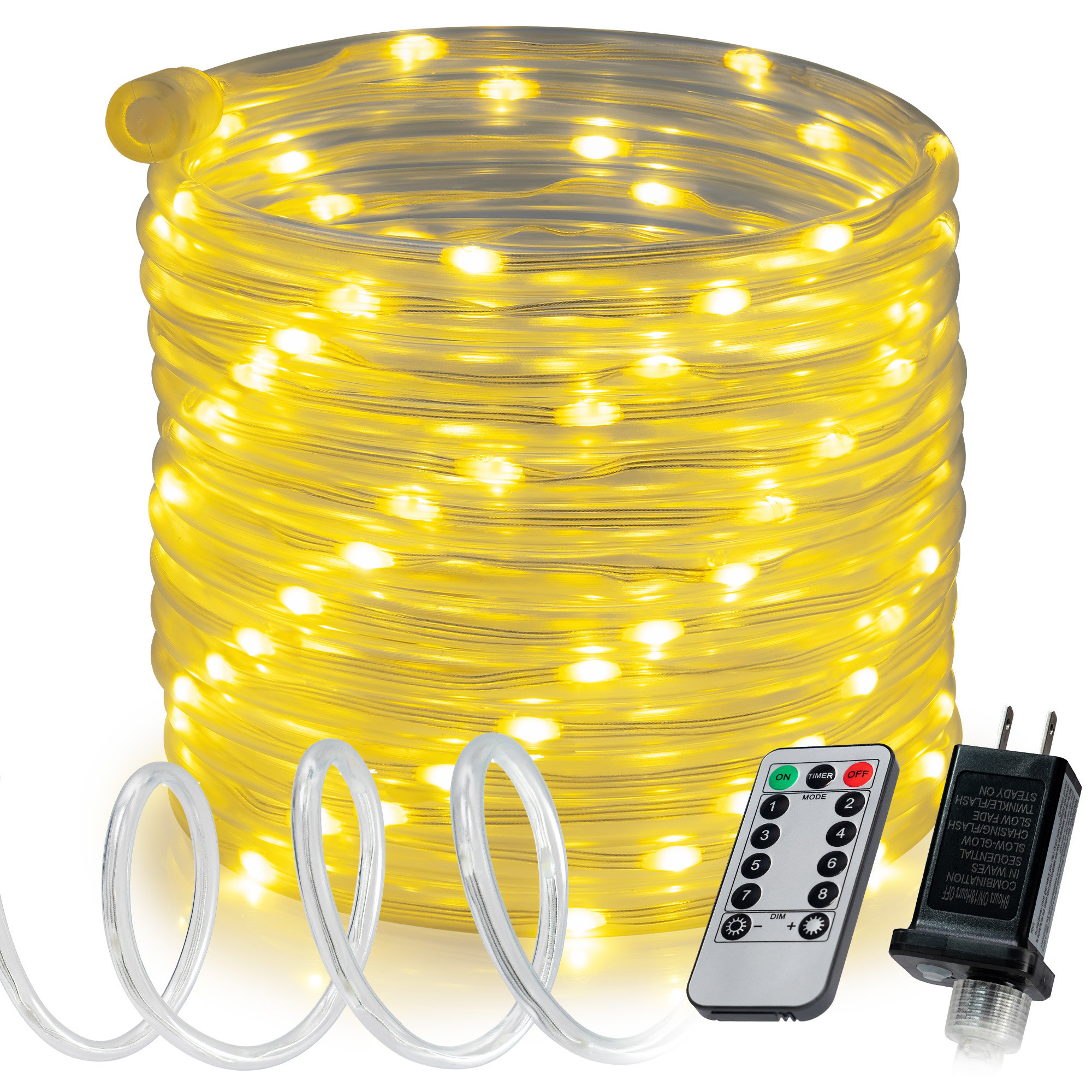 The Holiday Aisle® 100ft 8-Mode Waterproof LED Rope Light | Wayfair