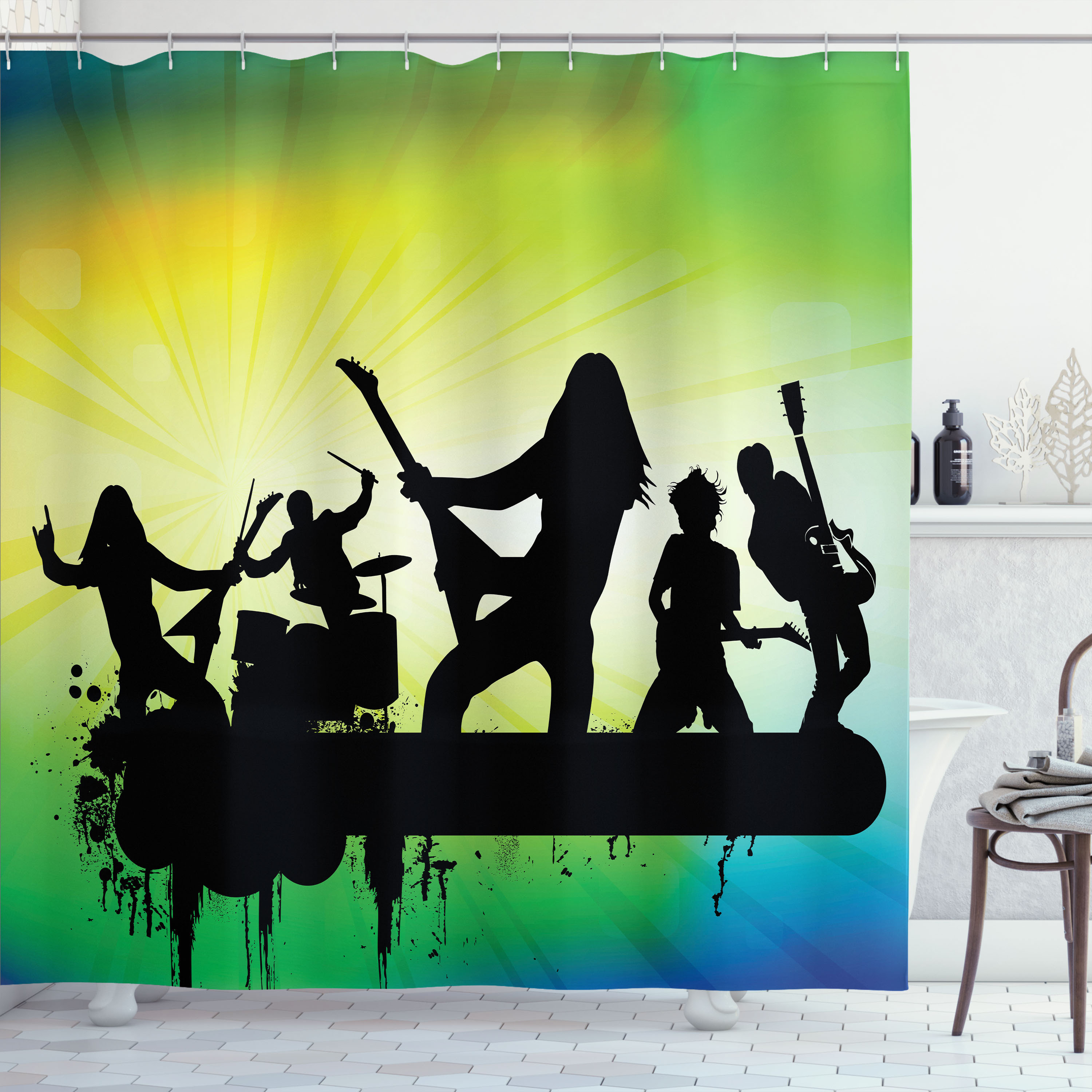 Dakota Fields Rock and Roll Shower Curtain Energetic Rock Band ...