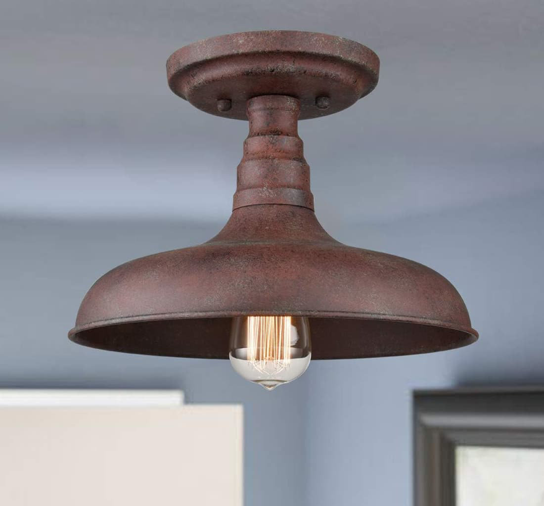 Trent Austin Design Rustic Retro Vintage Metal Barn Ceiling Light, Rust ...
