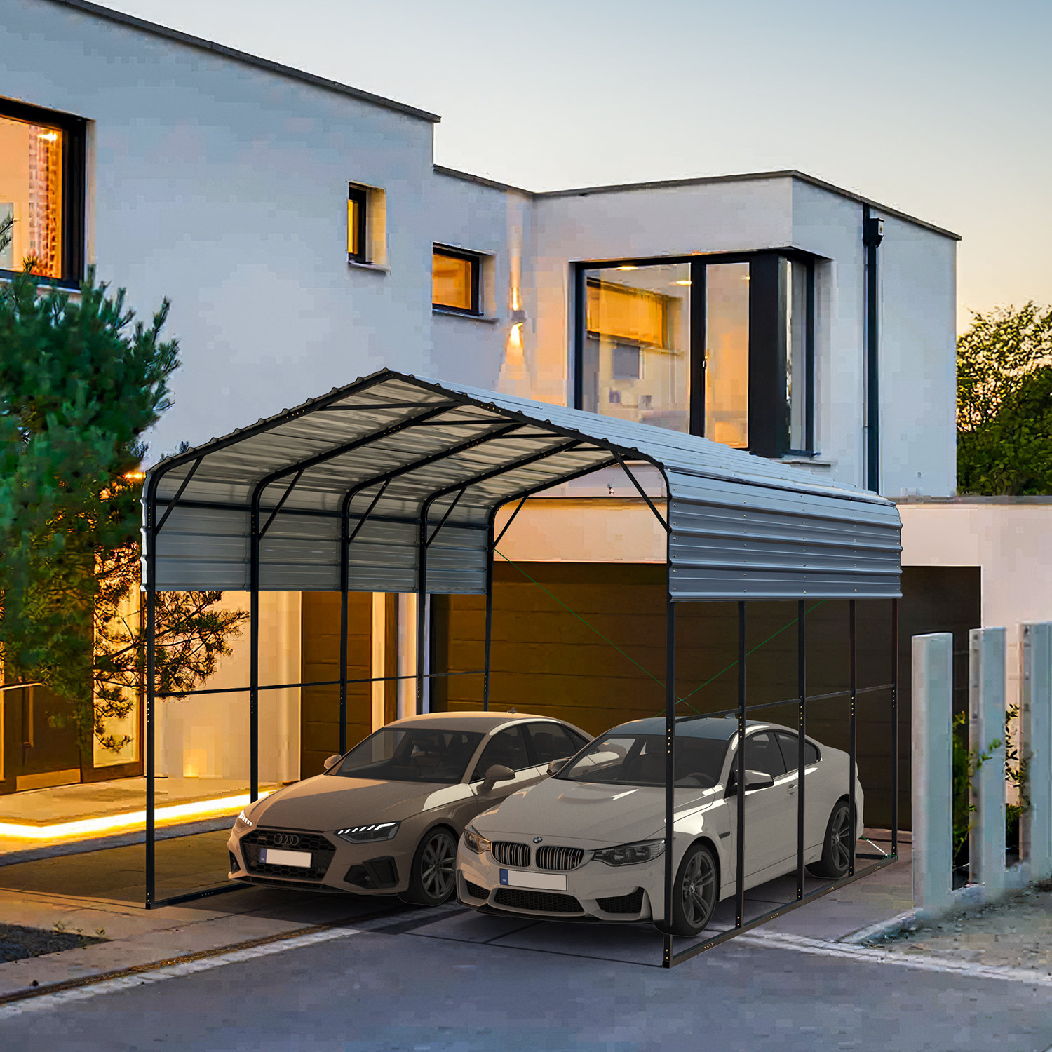 EROMMY 14 Ft. W X 20 Ft. D RV Metal Carport,Car Canopy and Storage Shed ...