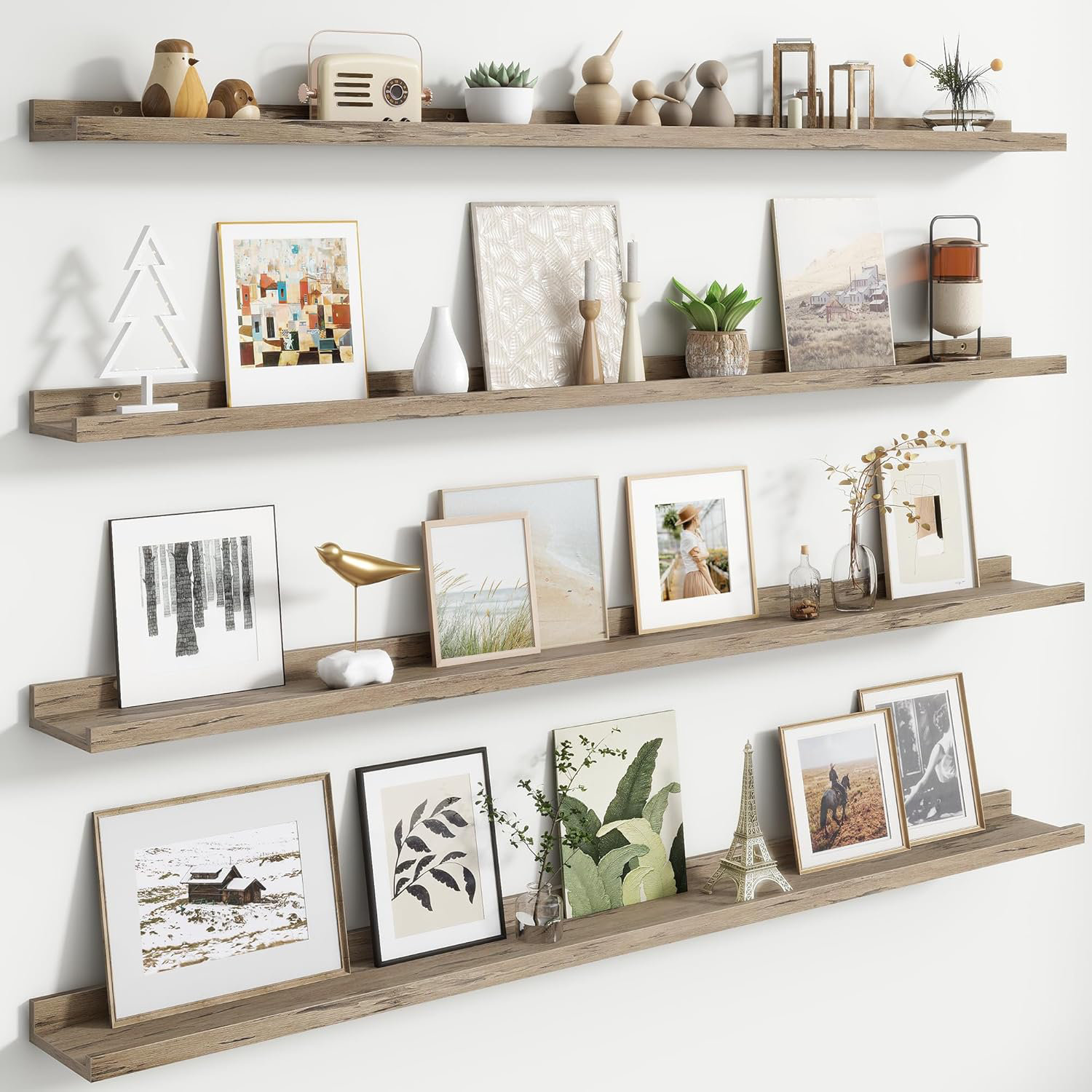 Ebern Designs Floating Picture Ledge Shelves For Wall Set Of 4, 56 Inch ...