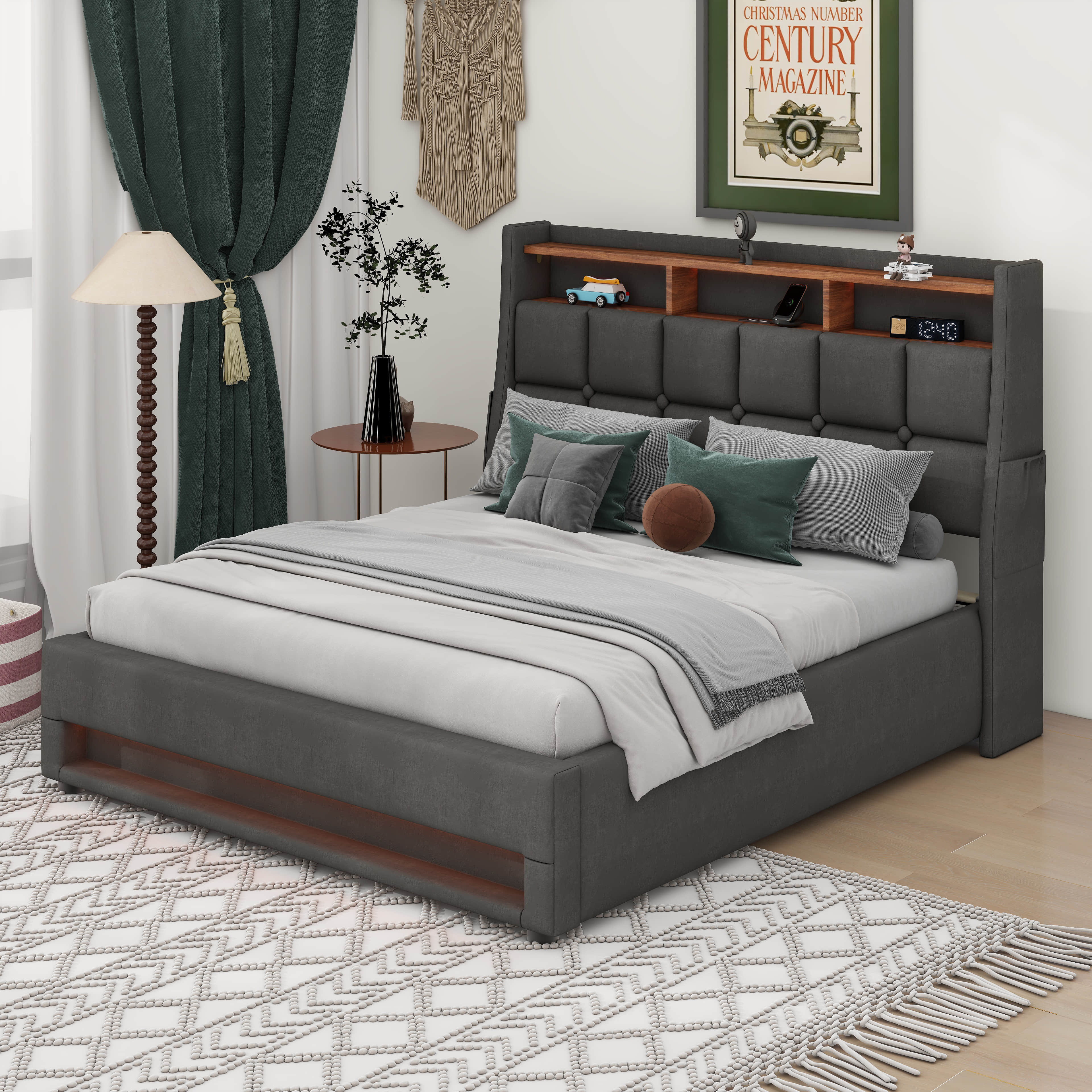 Brayden Studio Iggie Bed Frame With Lift Up Storage, Charging Station ...