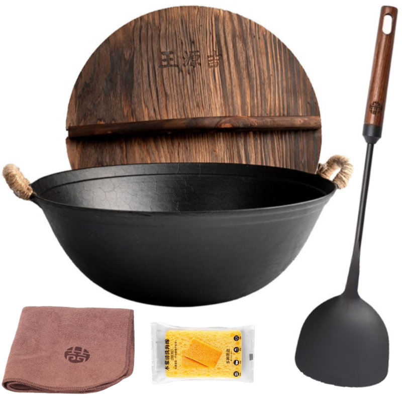 Wangyuanji Handmade Round Bottom Chinese Cast Iron Wok & Shovel,Fry ...