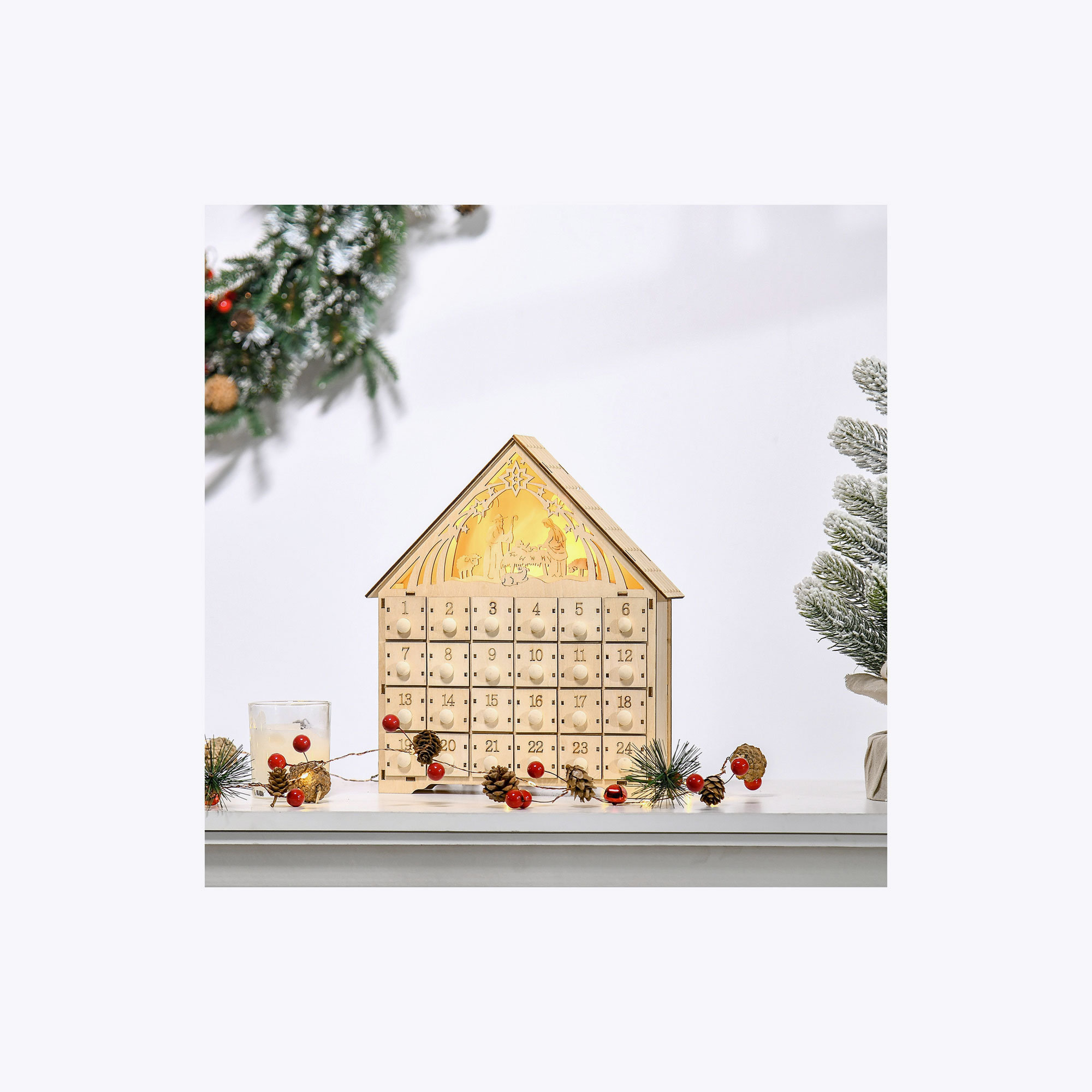 Astoria Grand HOMCOM Christmas Advent Calendar, Light Up Manger Scene ...