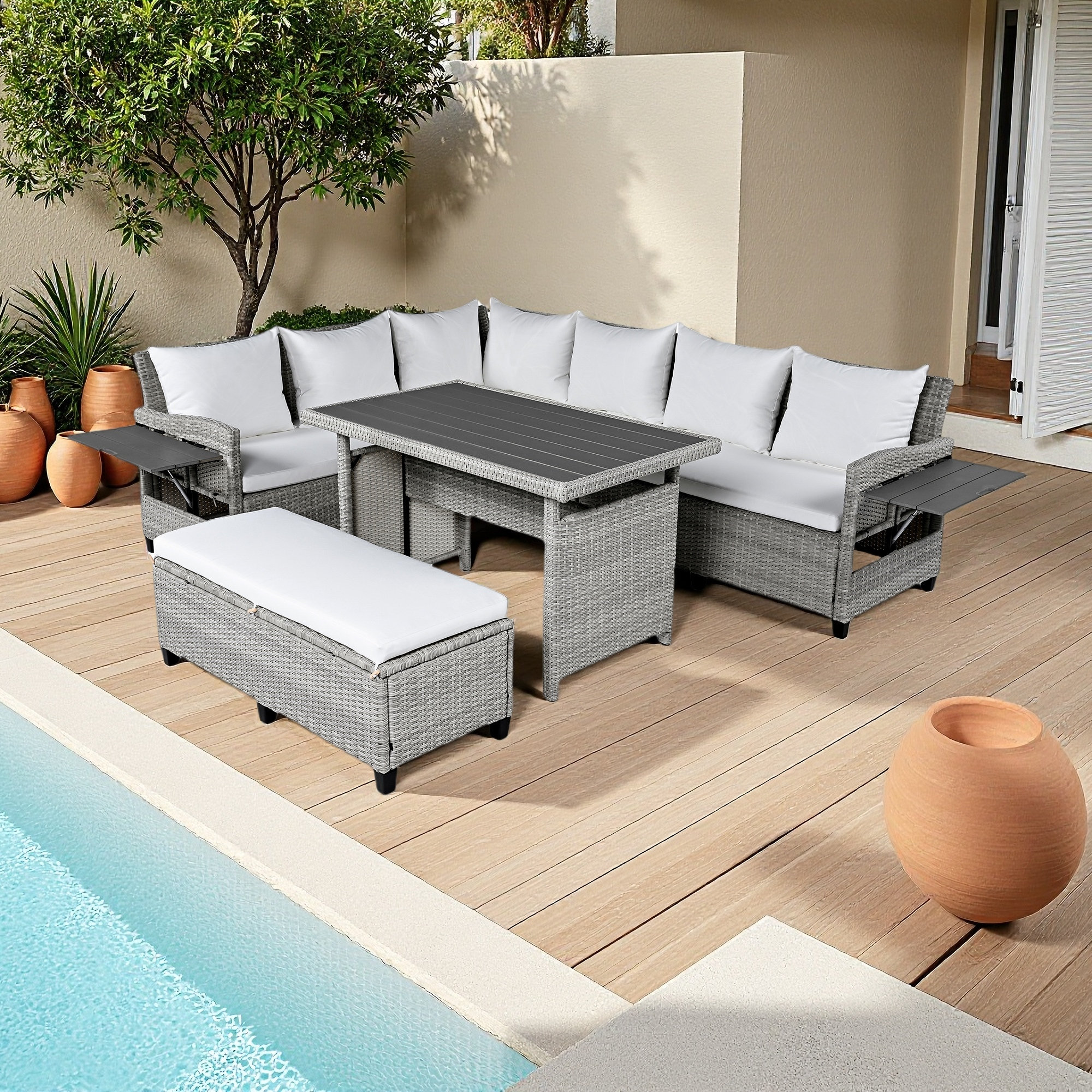 Latitude Run® 5-Piece Outdoor Patio Rattan Sofa Set, Sectional PE ...