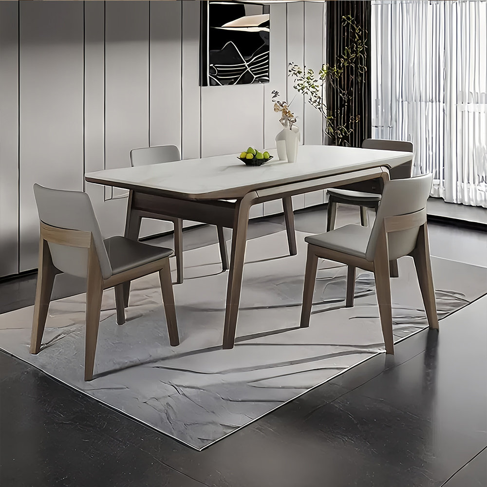 Sleek Surface Designs Ash wood sintered stone table and chair set | Wayfair