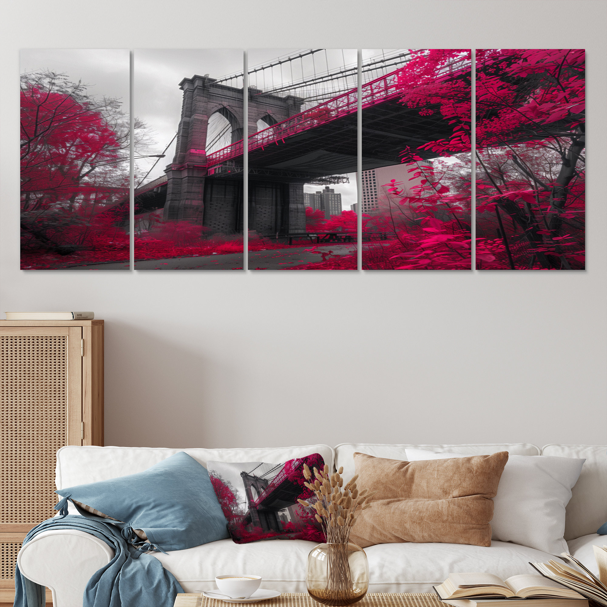 Lark Manor™ Pink Grey Brooklyn Bridge New York Spot Color - Bridges ...
