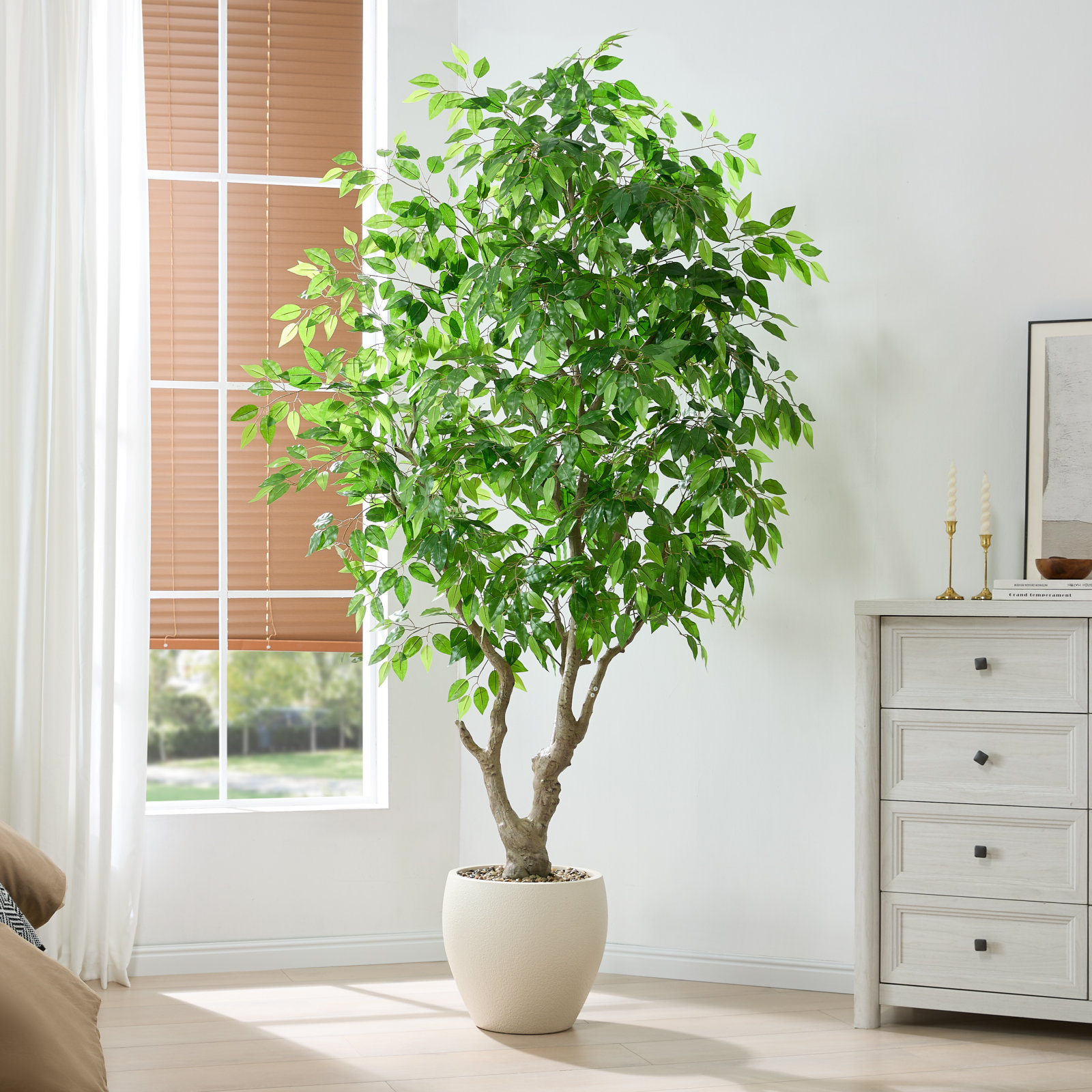 Primrue 8 Feet Artificial Banyan Tree, Tall Faux Trees With Planter ...
