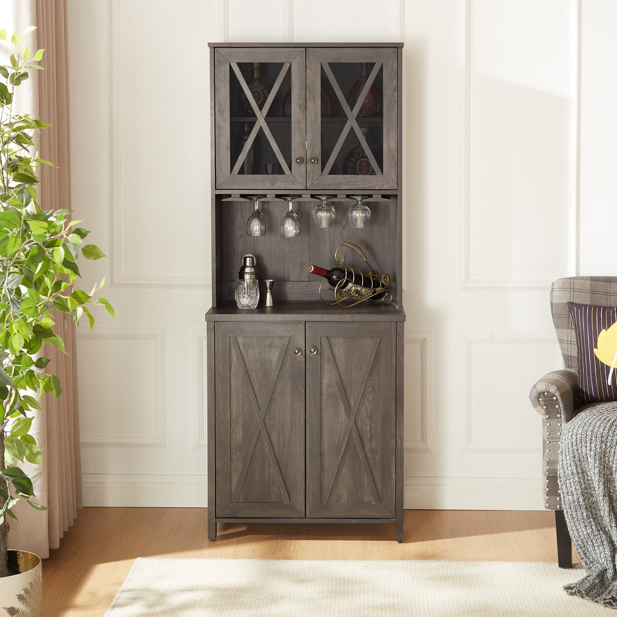 Gracie Oaks Tatina Bar Cabinet Wine Bar Tall Bar Cabinet Home Bar ...