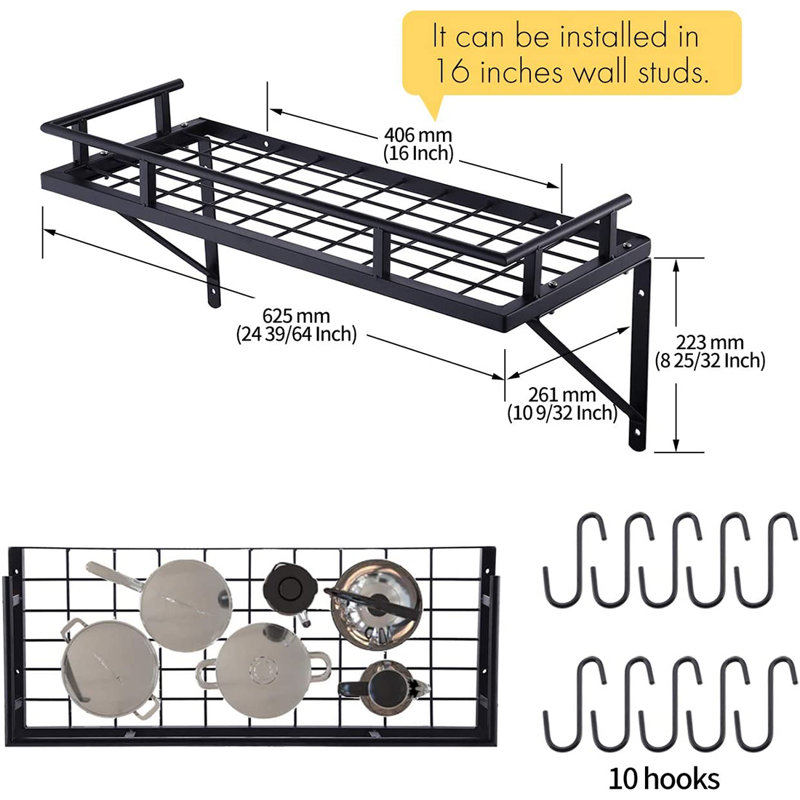 Prep & Savour Metal Handcrafted Rectangle Wall Mounted Pot Rack ...