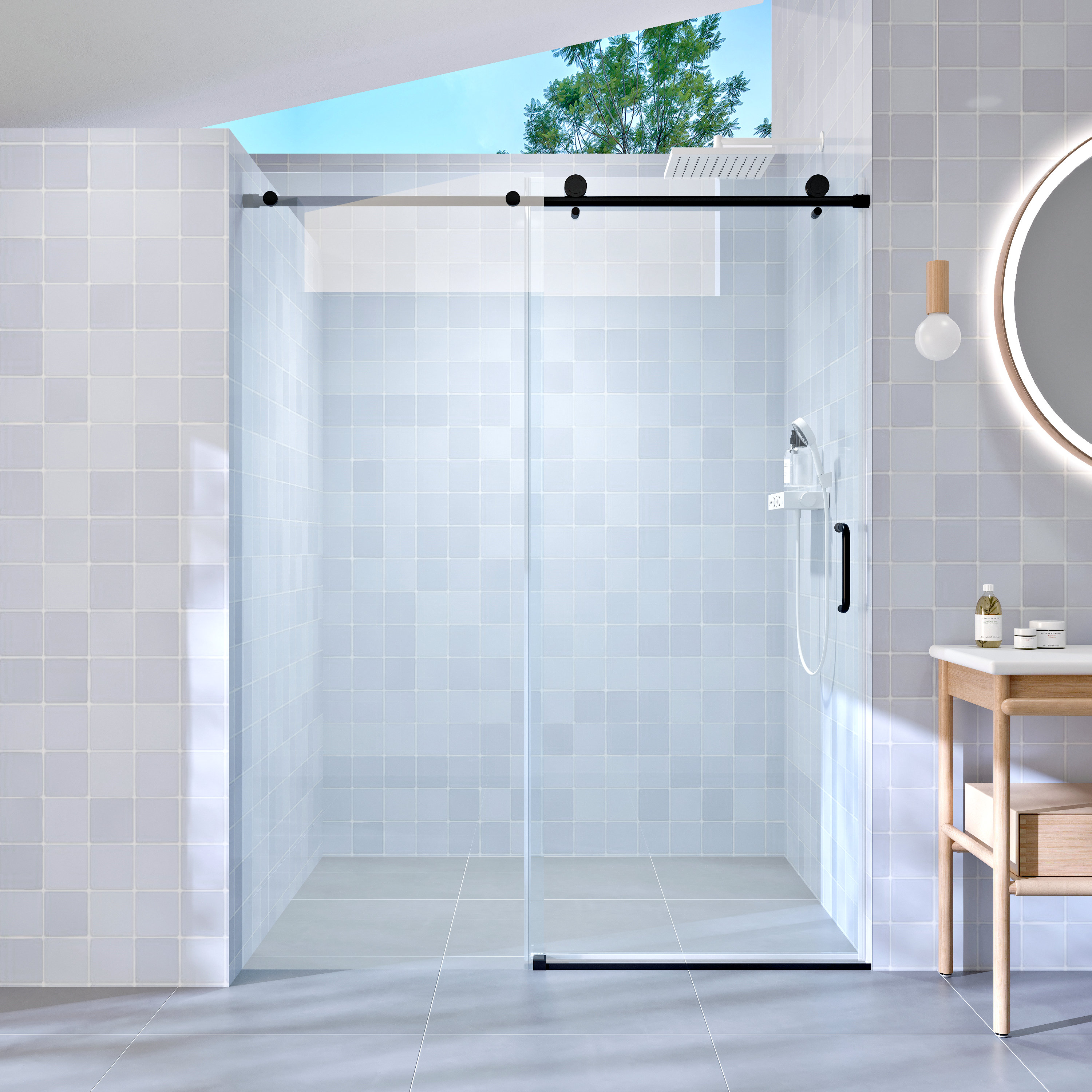 TOKYODO Frameless Single Sliding Shower Door for Walk-In Showers ...