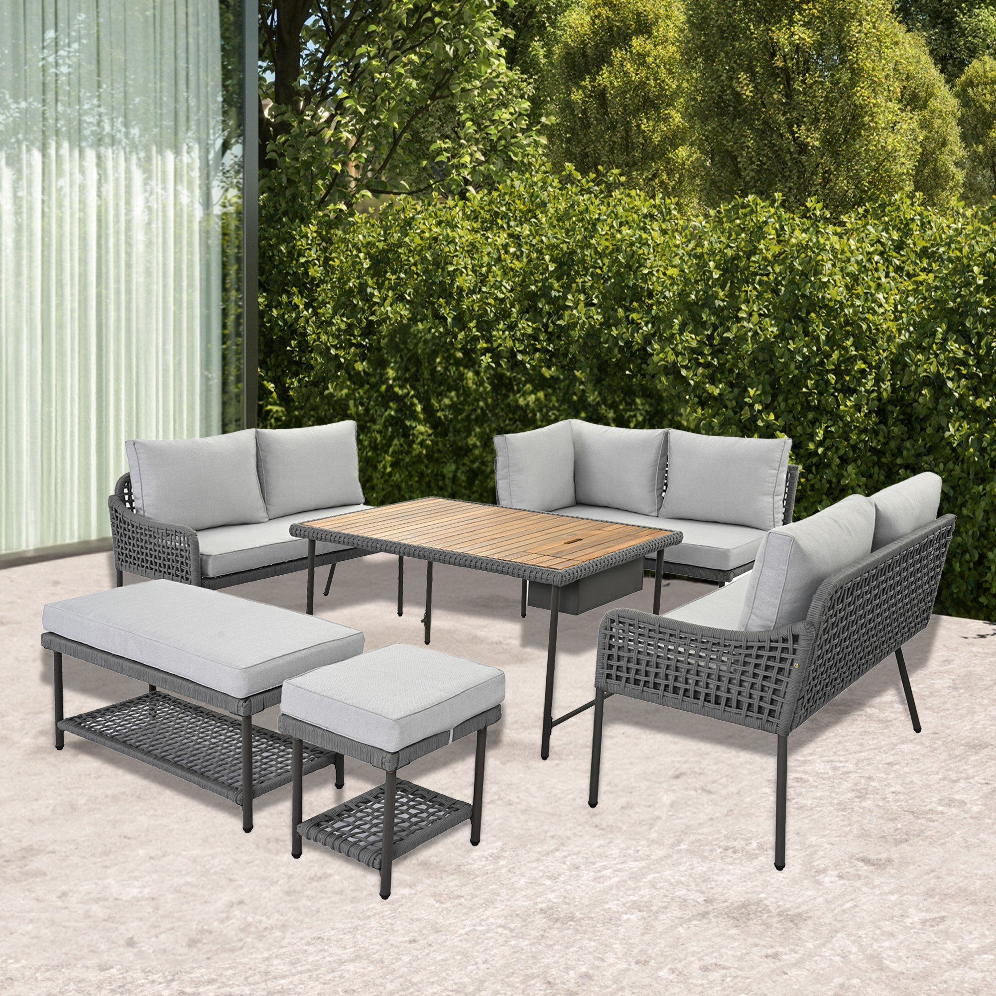 Lark Manor™ 6 Pieces Outdoor Rope Sofa Set With Acacia Table And ...