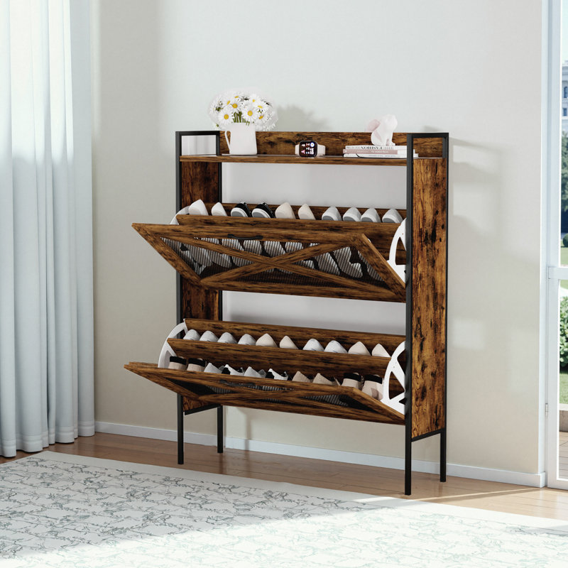 Gracie Oaks Narrow Shoe Cabinet With 2 Flip Drawers With Mesh Doors ...