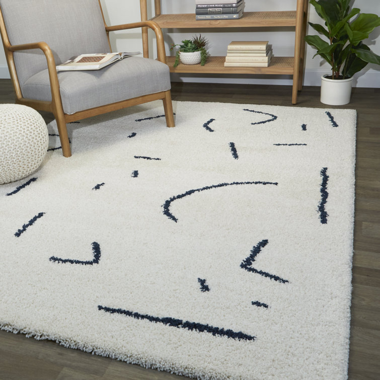 Ivy Bronx Hough Abstract Ivory Shag Area Rug | Wayfair