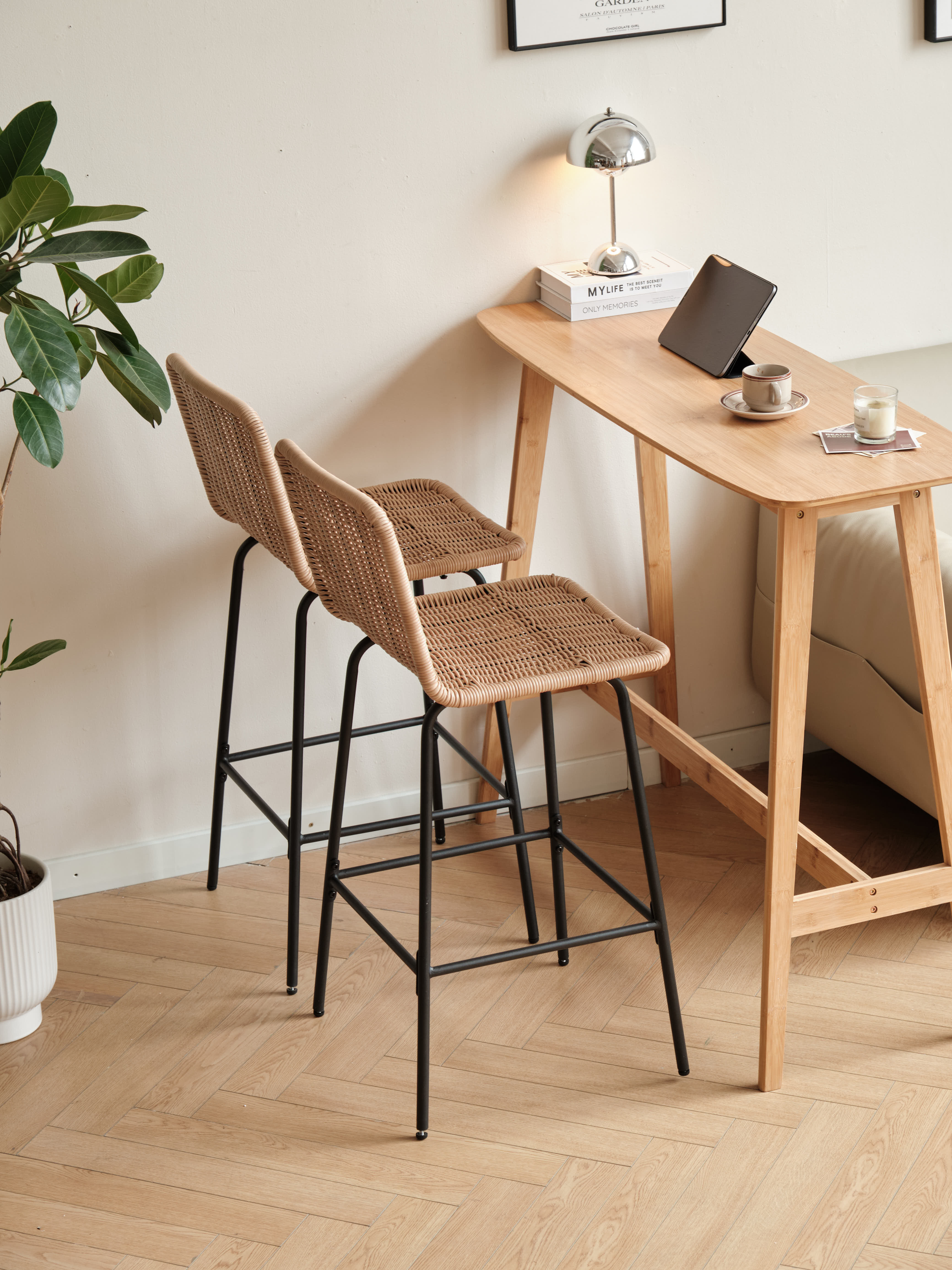 Bay Isle Home™ BANGKOK Set of 2 Metal and Fiber Bar Stools | Wayfair