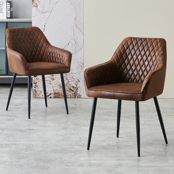 Corrigan Studio Lathrup Vintage Suede Upholstered Arm Dining Chair ...