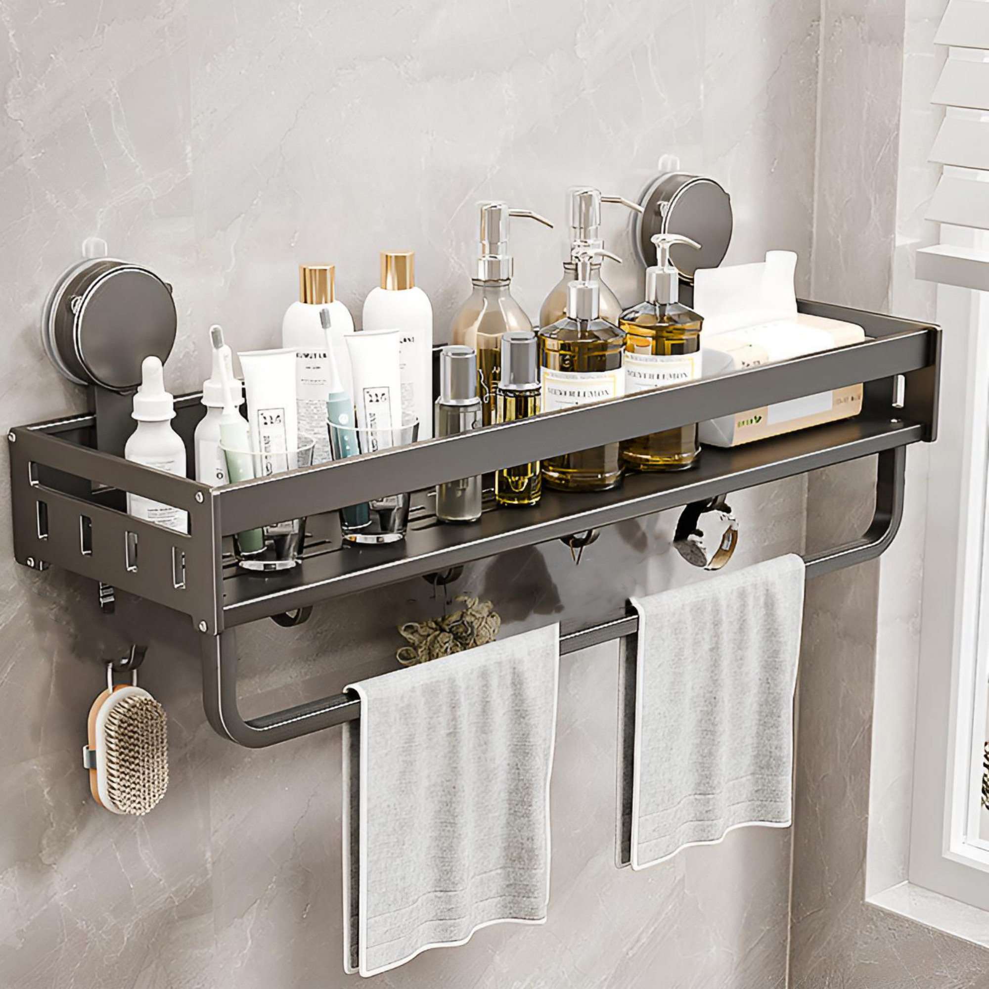 Rebrilliant Suction Cup Non Perforated Bathroom Storage Rack, Bathroom ...