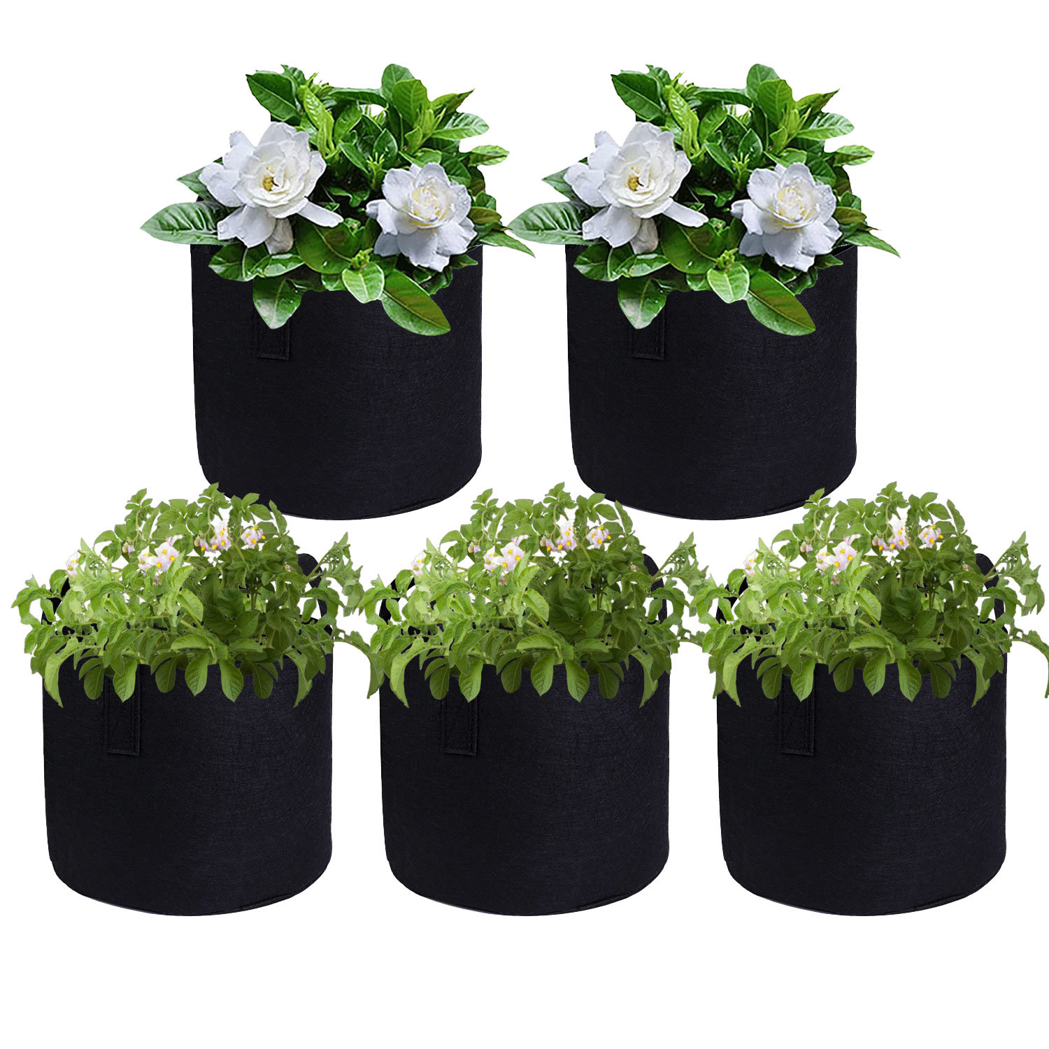 JML 5 Piece Plant Grow Bags Breathable Fabric Pots Root Pouch With ...
