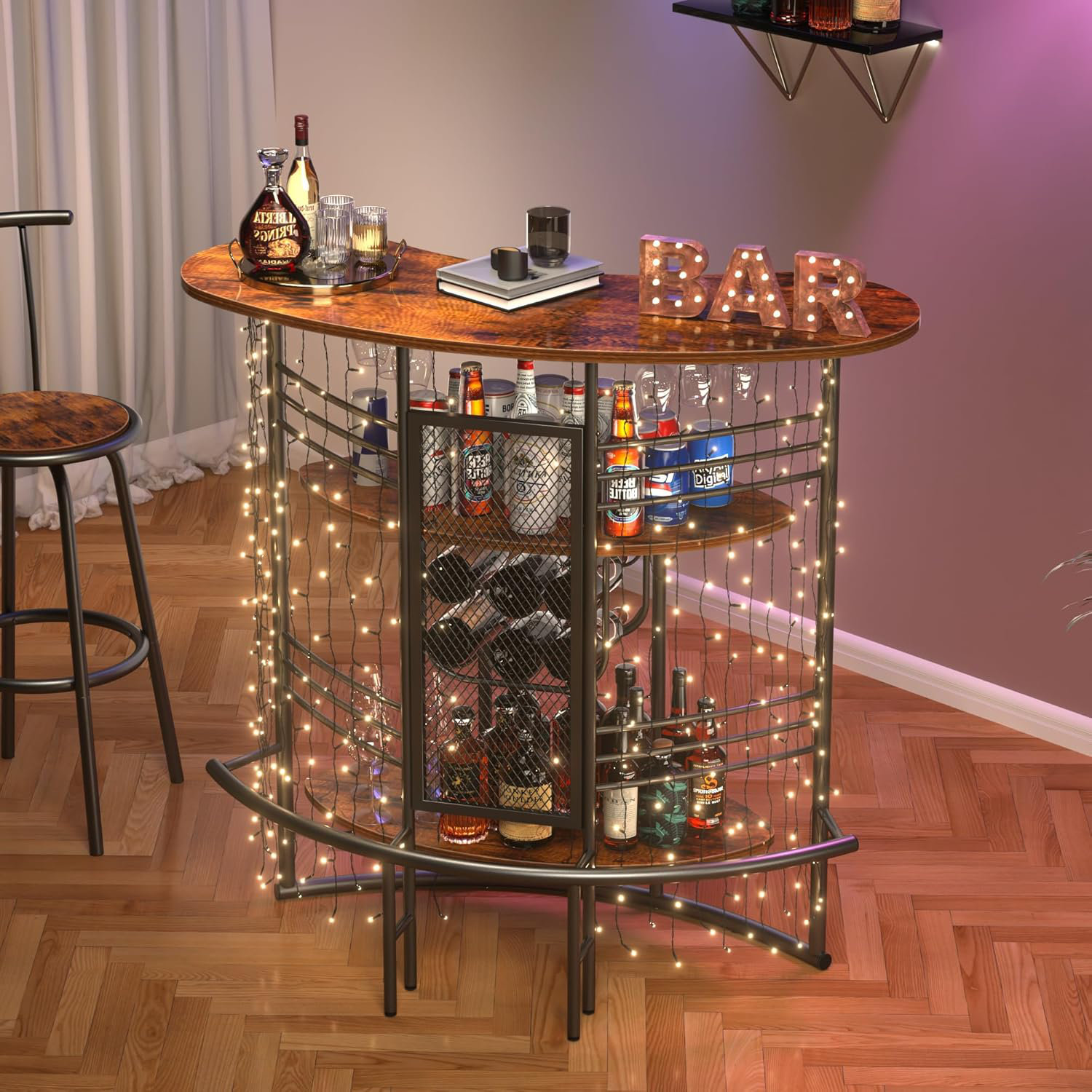ATC CABINETS Home Bar Unit, 3 Tier Liquor Bar Table with Storage ...