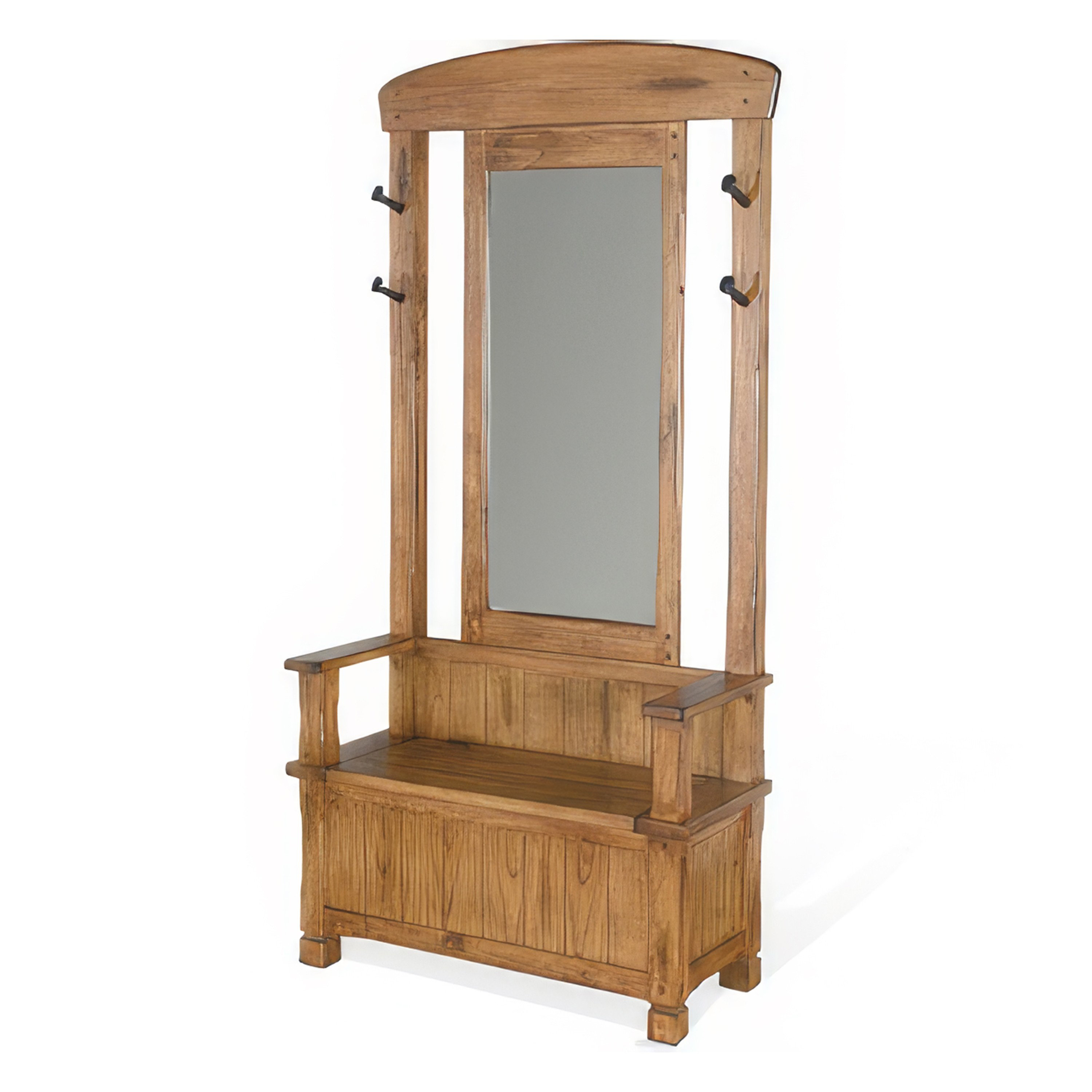 Benjara Marv Foyer Hall Tree Coat Hanger W Mirror, Storage Bench, Light ...