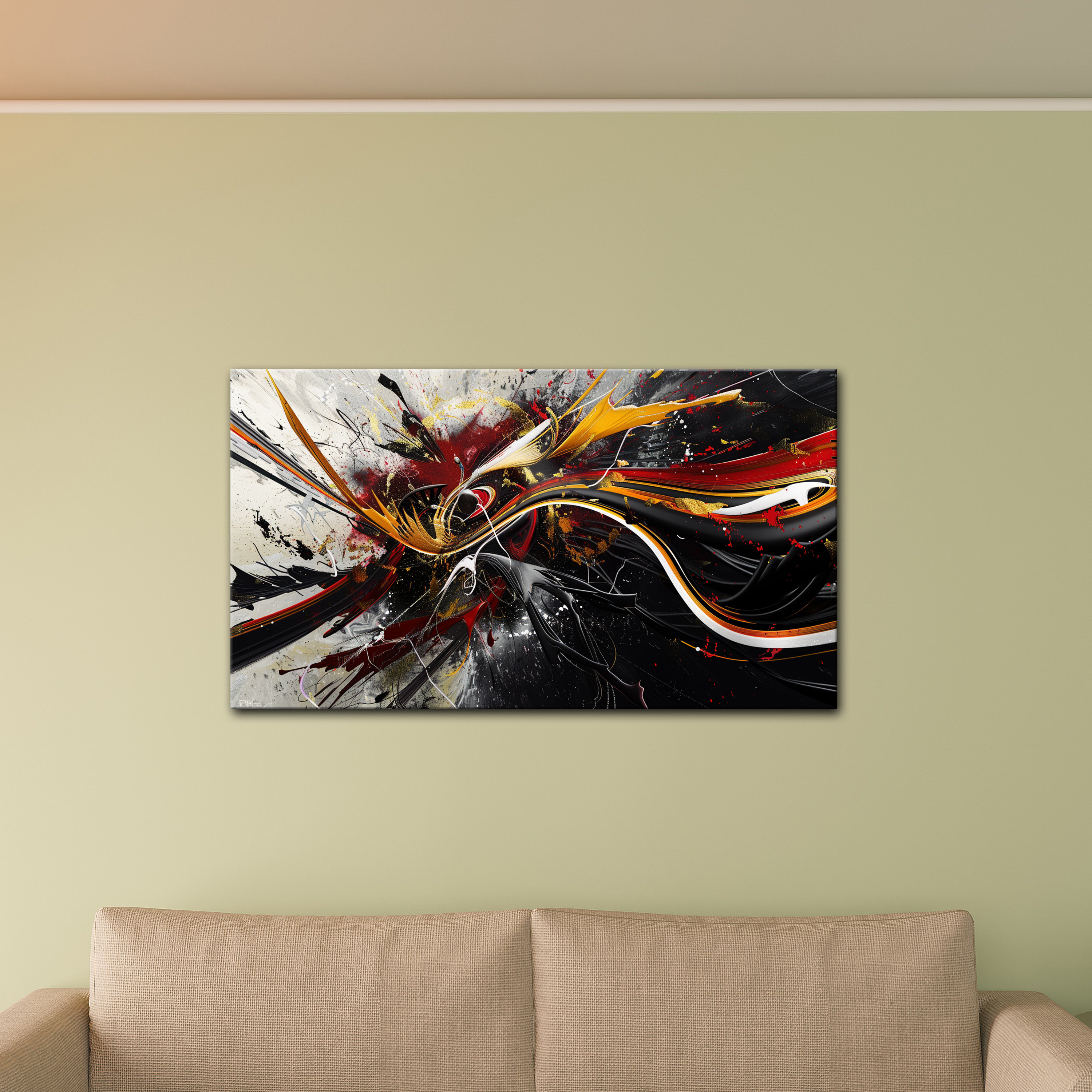 Mercer41 Obsidian Energy: Dynamic Abstract Art in Red, Black, and Gold ...