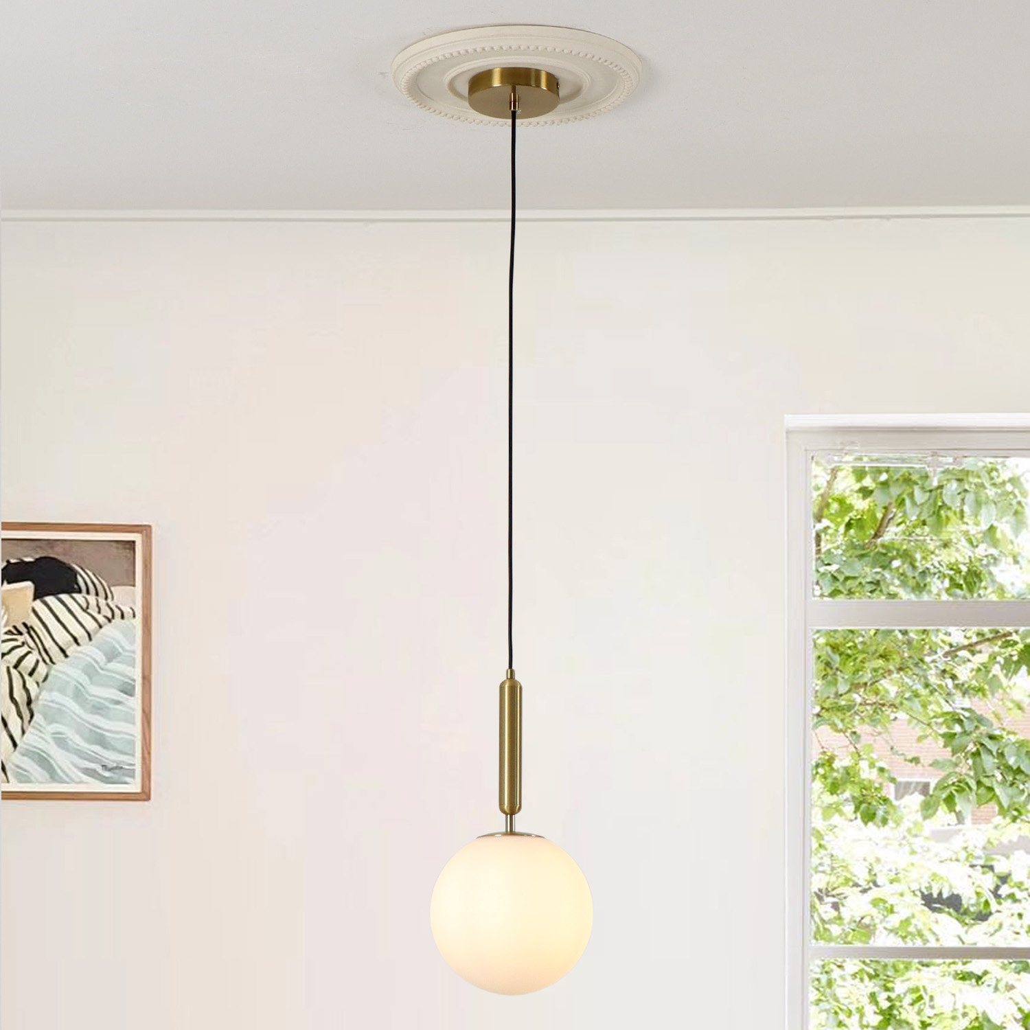 Mercer41 Hildreth 1-Light Globe Pendant Light 8" Opal Glass Kitchen ...