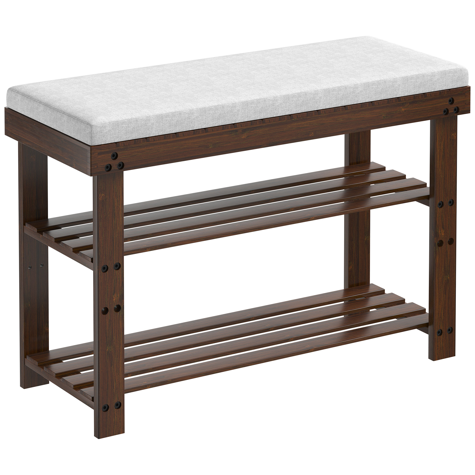 Latitude Run® Bamboo Shoe Bench, 3-Tier Shoe Rack, Entryway Bench with ...