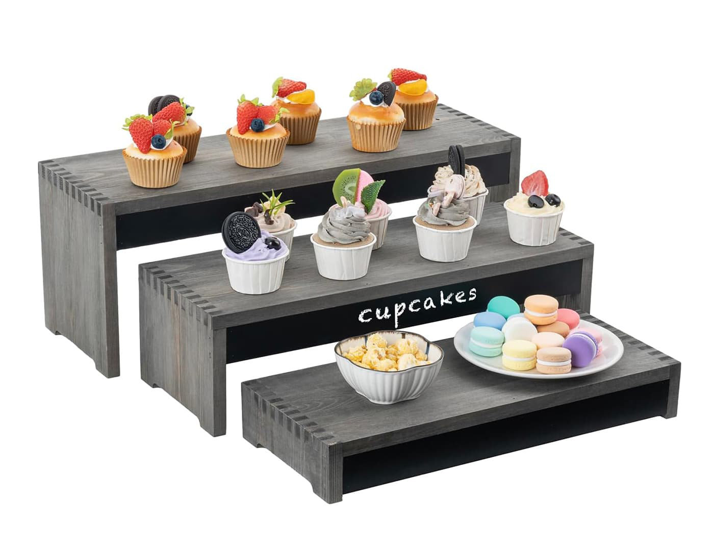 SAPESHA 21 Inch Weathered Gray Solid Wood Dessert Risers- 3 Piece Set ...