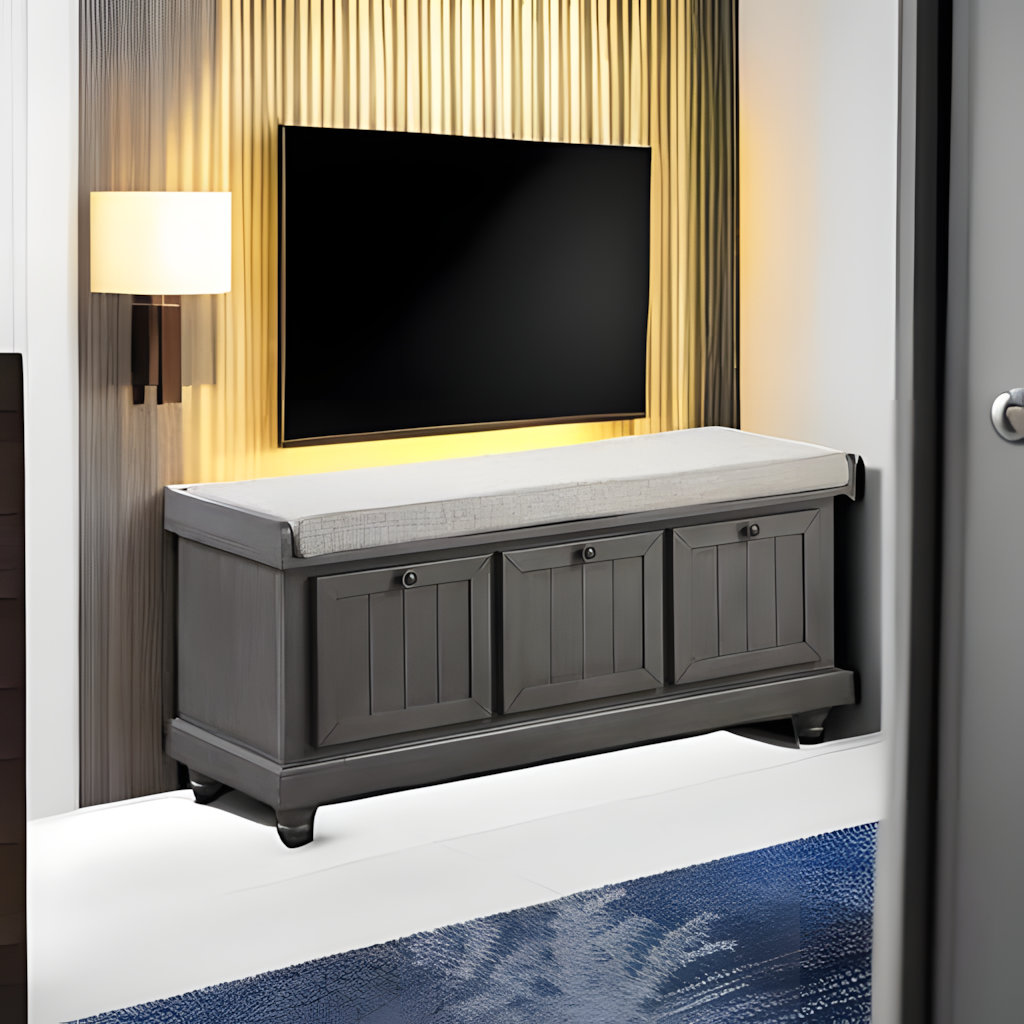 Canora Grey Lift-Top Storage Bench With Safety-Hinged Lid, Hardwood ...