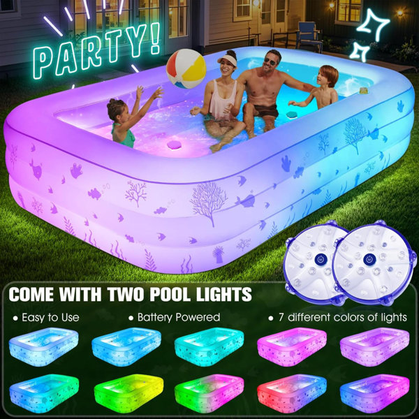 Textiles Hub Inflatable Pool With Seat And Pool Lights, Durable ...
