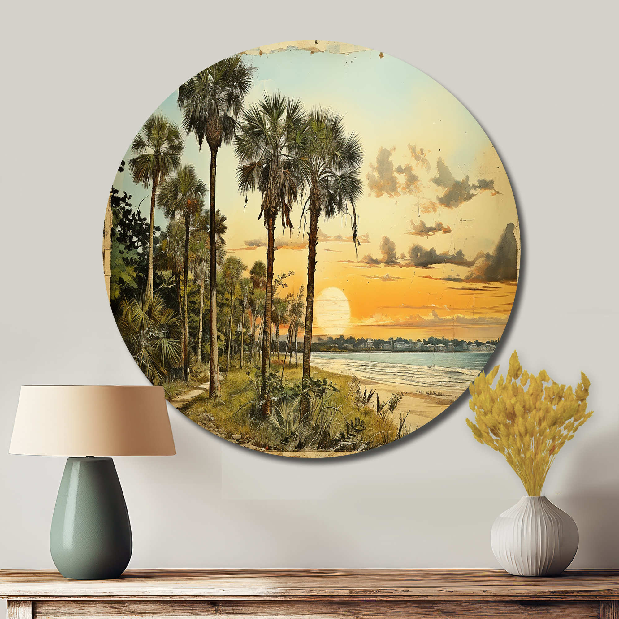 Design Art Vintage Florida Collage Palm Trees And Beach V - Landscapes ...