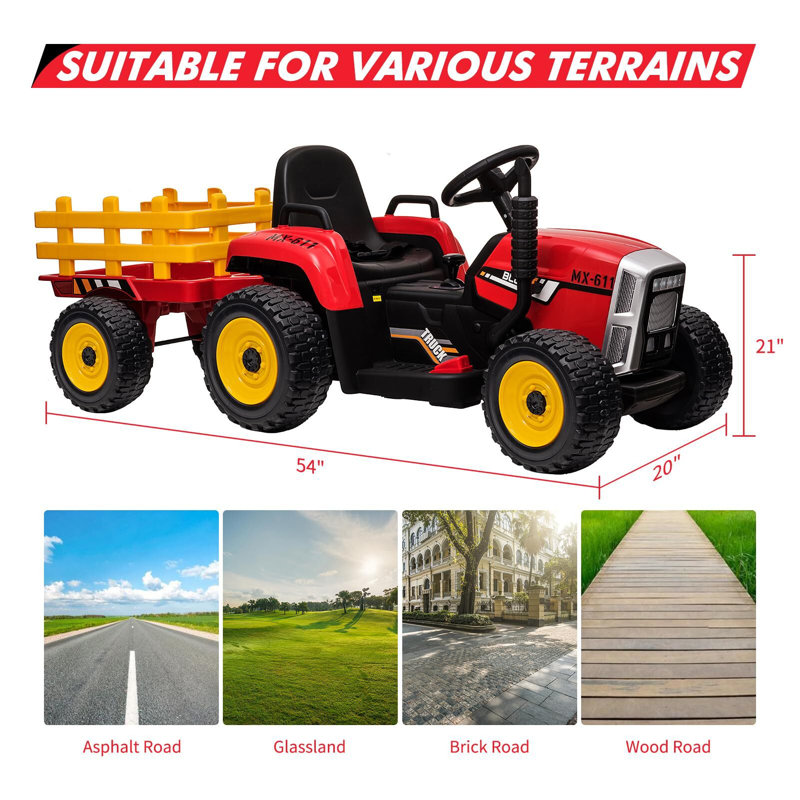 Hetoy 12V Kids Electric Tractor, Battery Powered, Toddler Riding Farmer ...