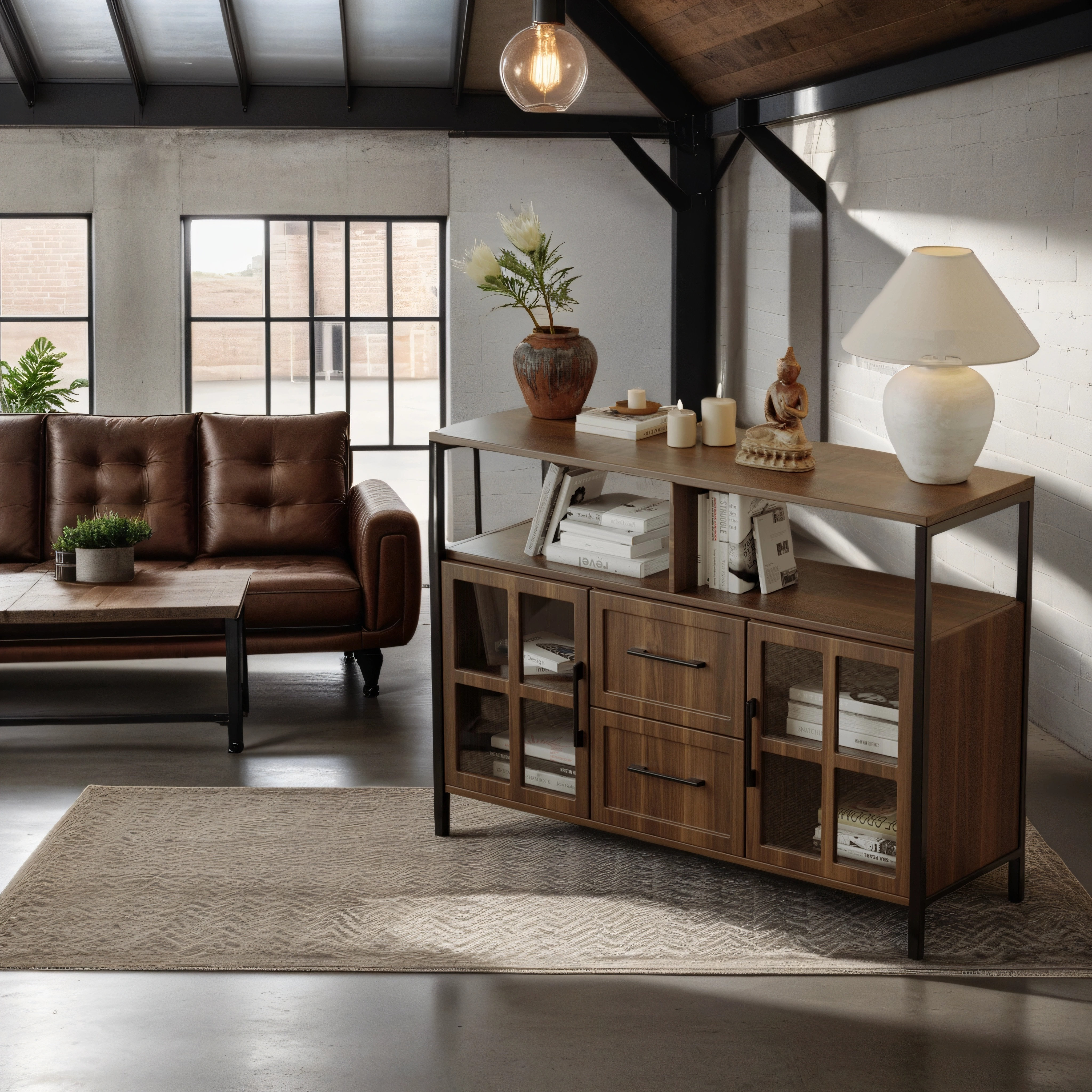 17 Stories Living Room Storage Cabinet, With Two Storage Rooms, Storage ...