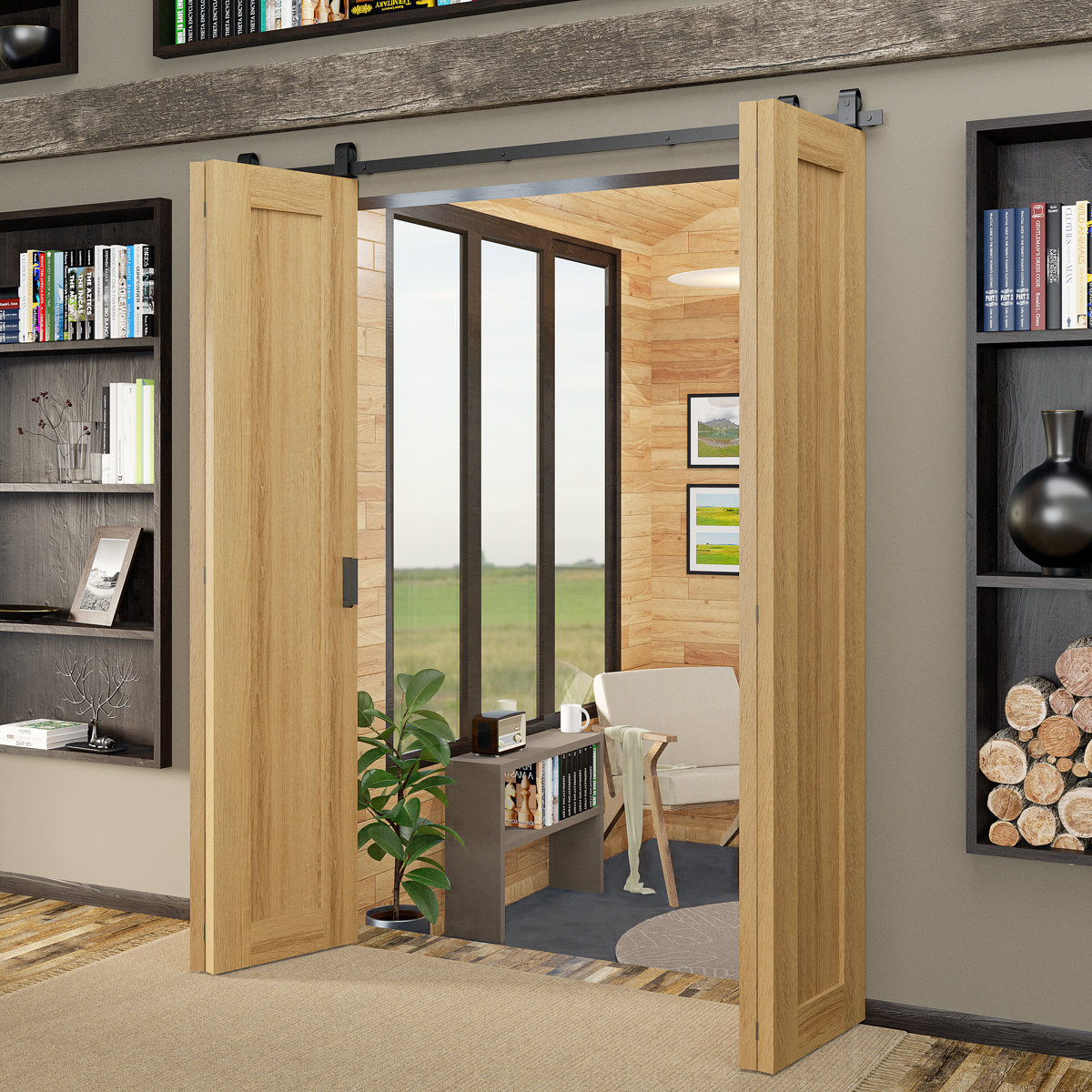 Quiet Glide 75 in. Top Mount Bi-Fold Sliding Double Barn Door Hardware ...