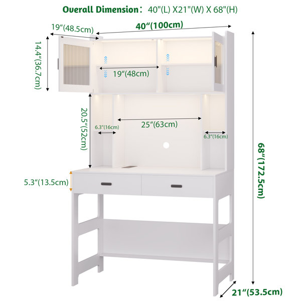 Latitude Run® Shona 40'' W Rectangle Computer Desk with Hutch and ...