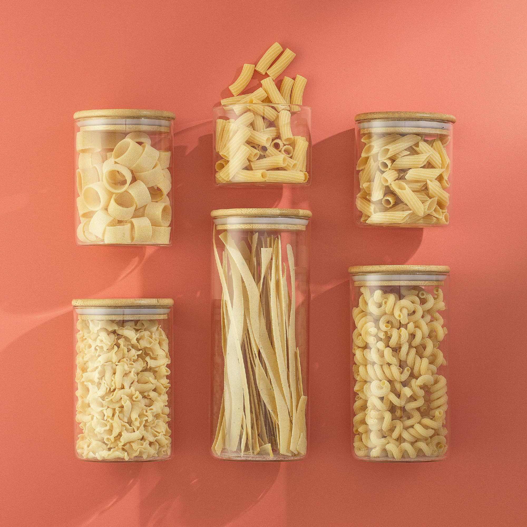 Prep & Savour Glass Jars With Bamboo Lids. 6 Pc Set Of Air Tight ...
