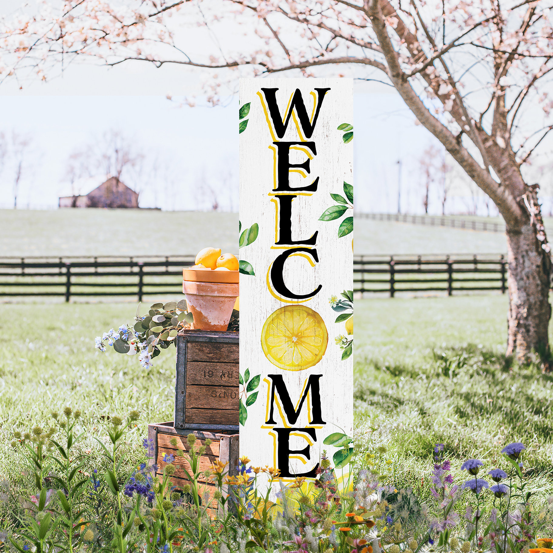 Trinx Fresh Lemon Summer Welcome Porch Sign for Front Door - Rustic ...