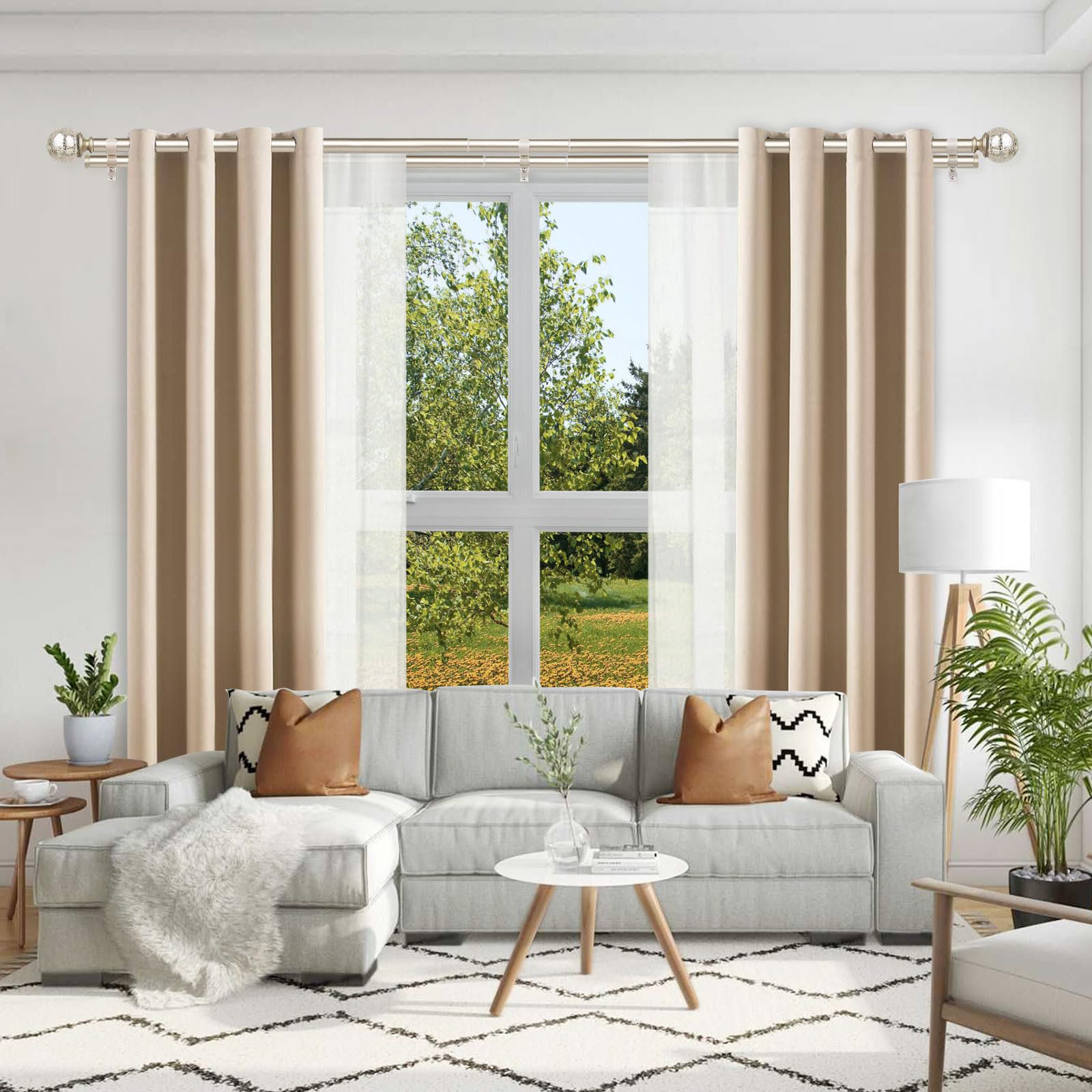 FEIYAN 1 Inch Double Curtain Rod 72 To 144 Inches(6-12 Feet) Champagne Gold Curtain Rods For ...