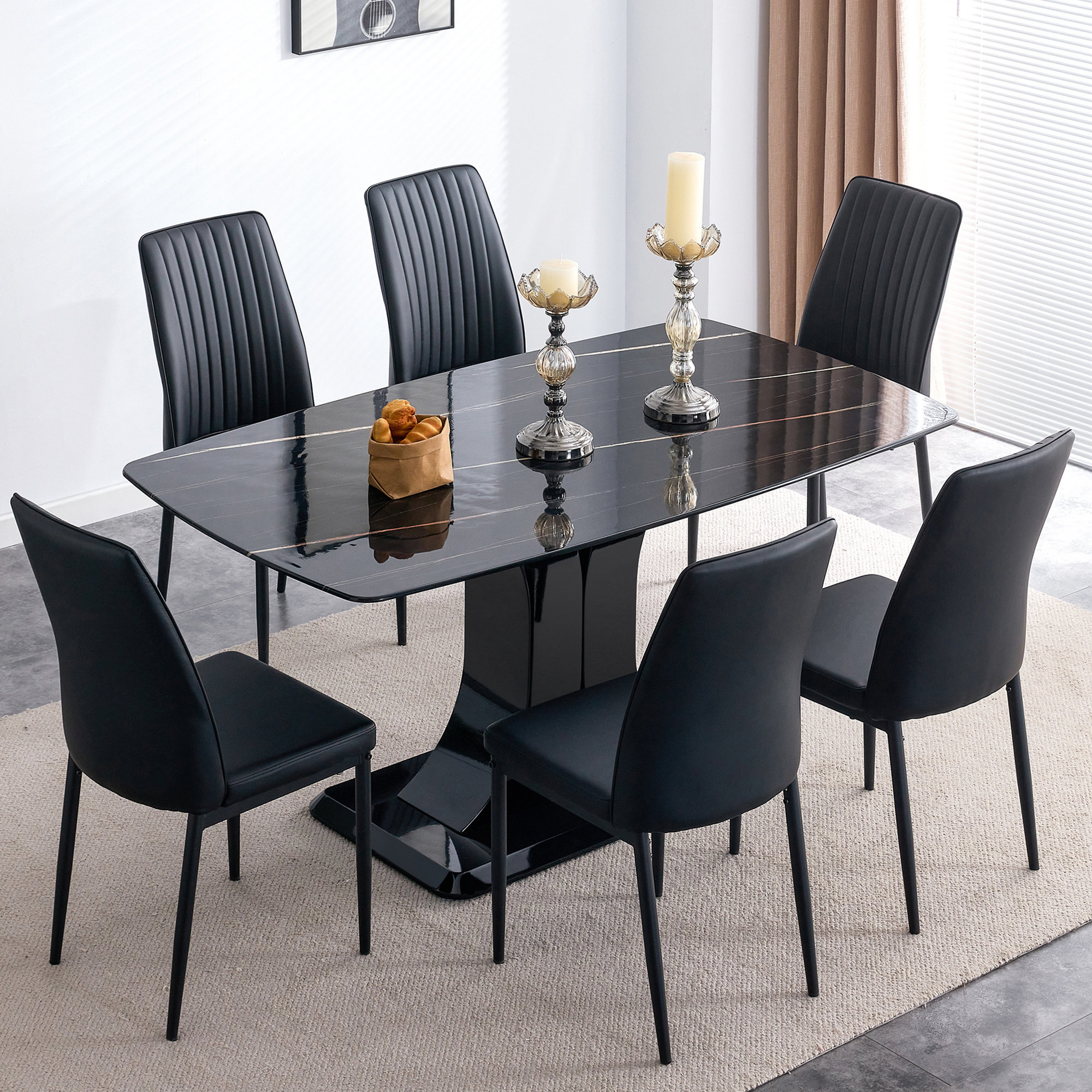 Orren Ellis Lefancy Faux Marble Dining Table Set with Convertible Base ...