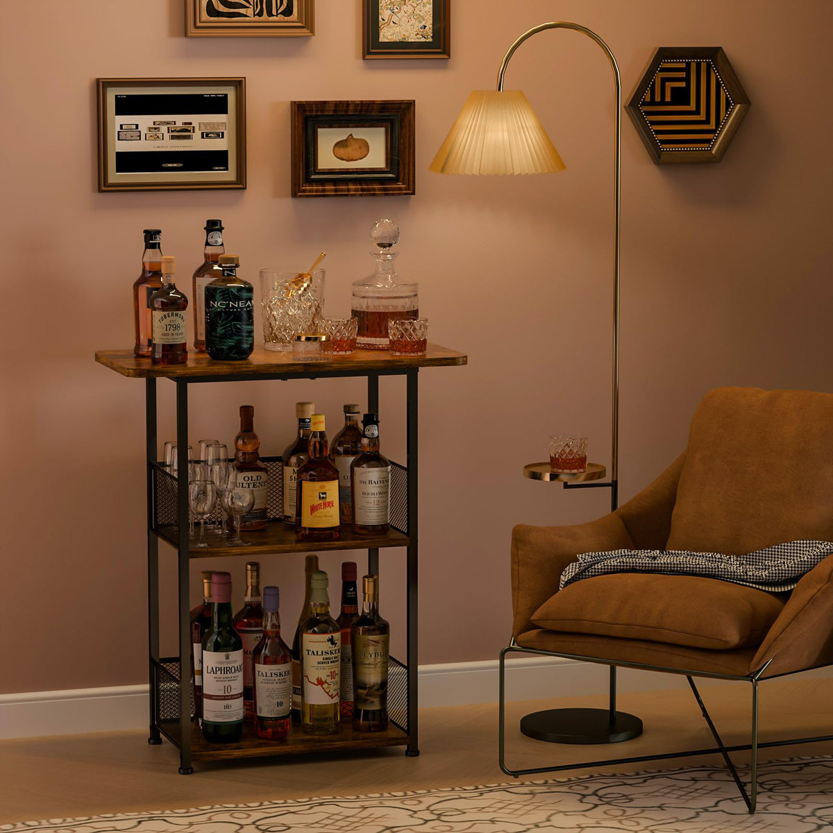 Red Barrel Studio® Floor Standing Freestanding Whiskey Rack: 3 Tier ...